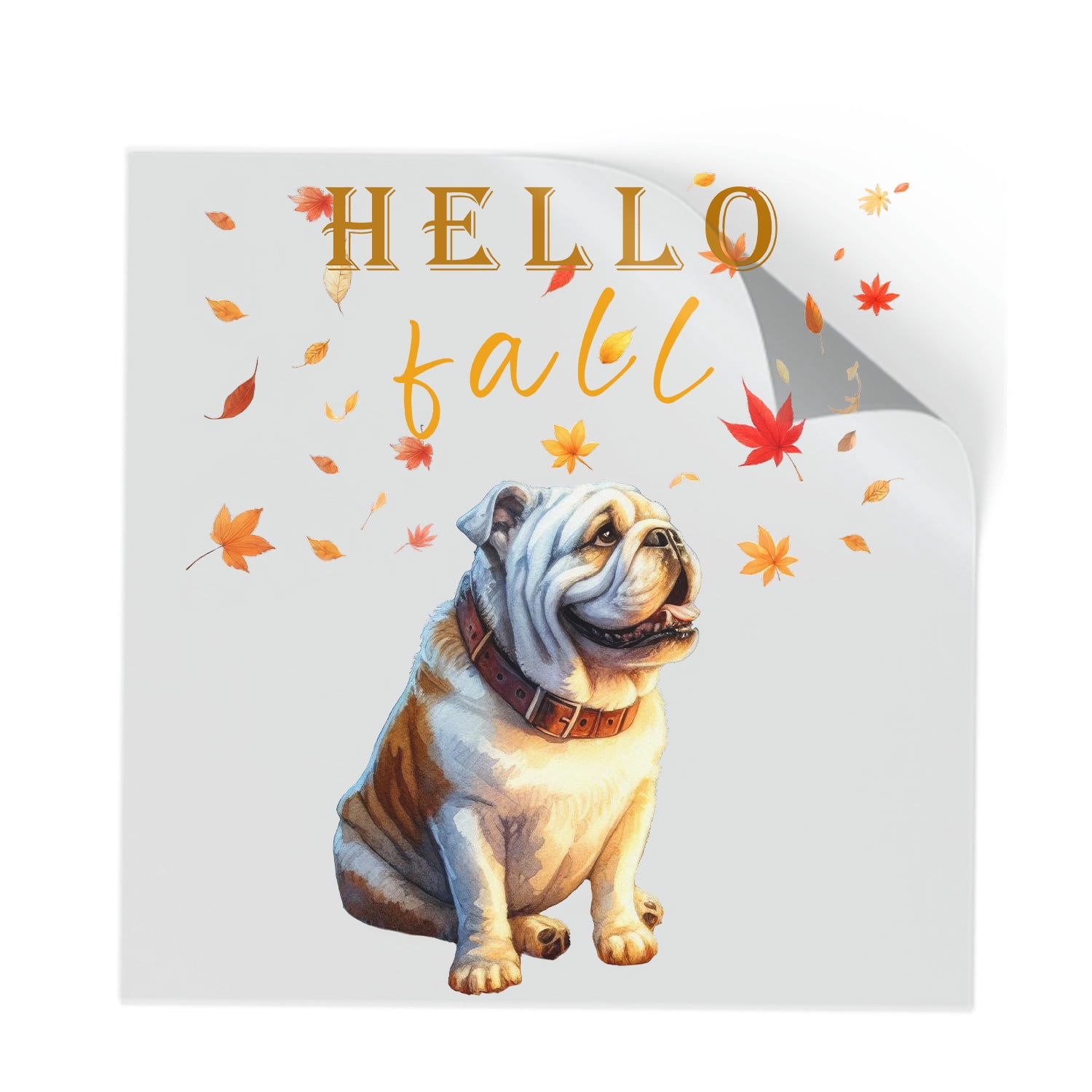 Hello Fall Bulldog Enjoys Warm Campfire Autumn Night Bright Moon Cutout ...
