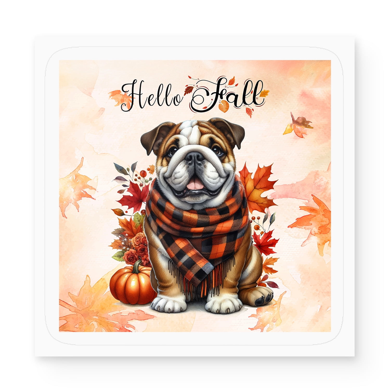 Hello Fall Bulldog Scarf Welcome Autumn with Leaves Pumpkins Vinyl ...