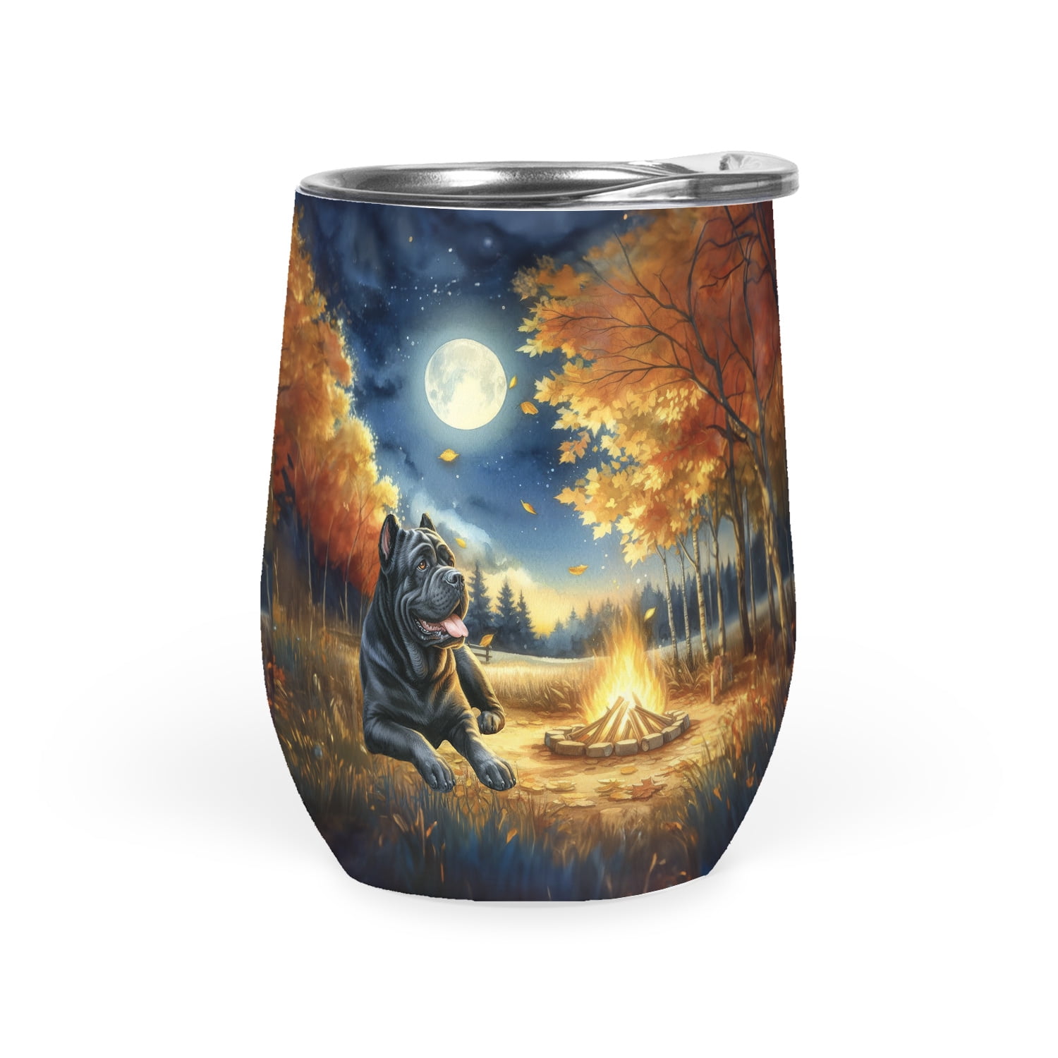 Hello Fall Cane Corso Enjoys Warm Campfire Autumn Night Bright Moon ...