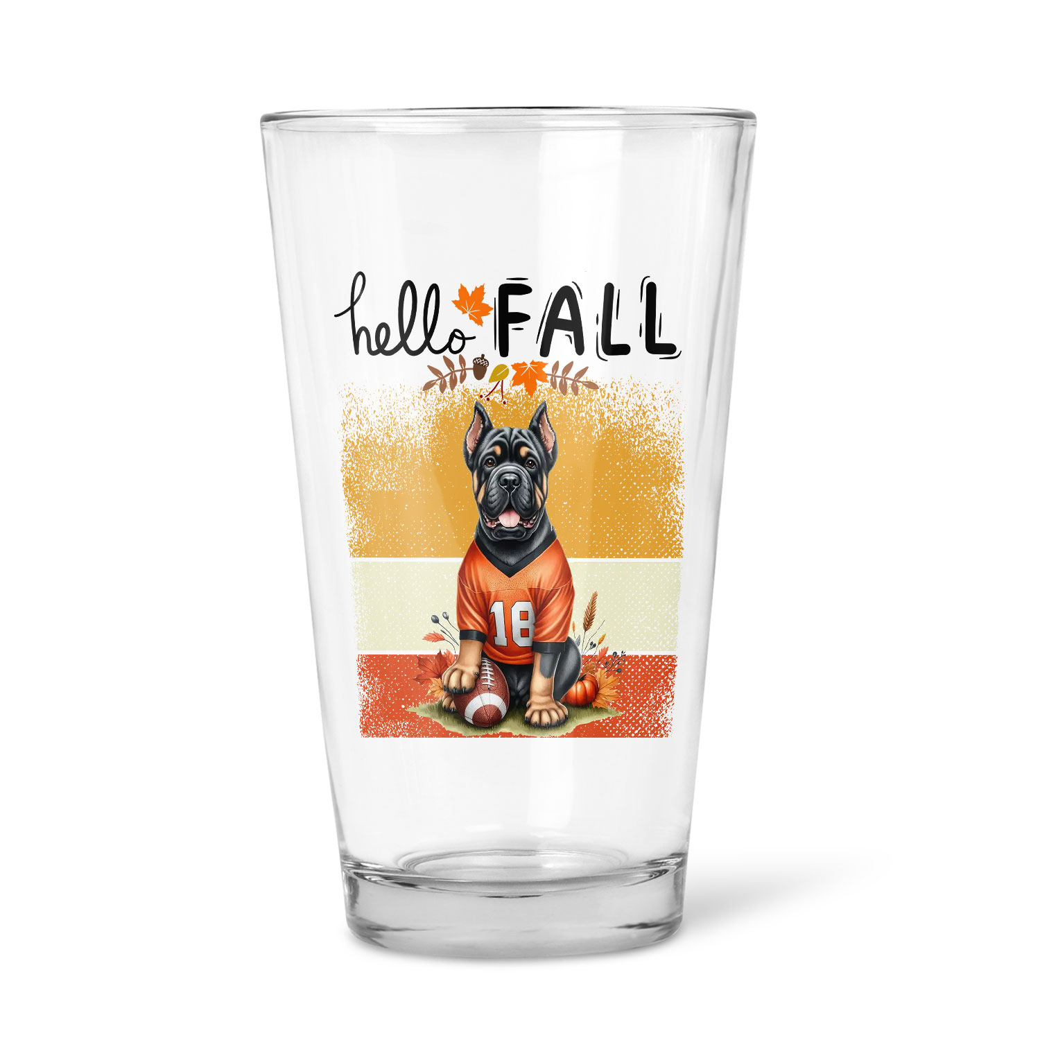Hello Fall Cane Corso Football Welcome Autumn with Leaves Pumpkins 16oz ...