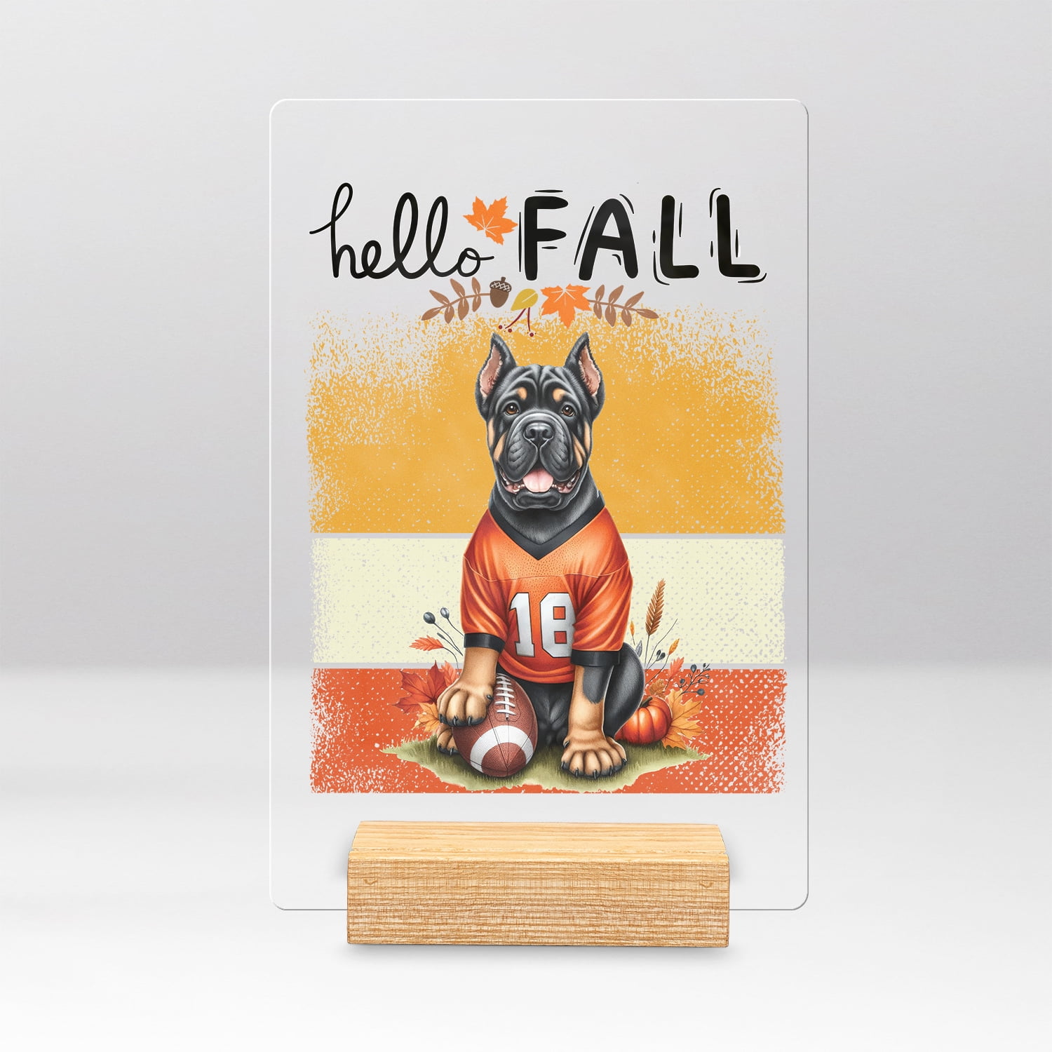 Hello Fall Cane Corso Football Welcome Autumn with Leaves Pumpkins ...