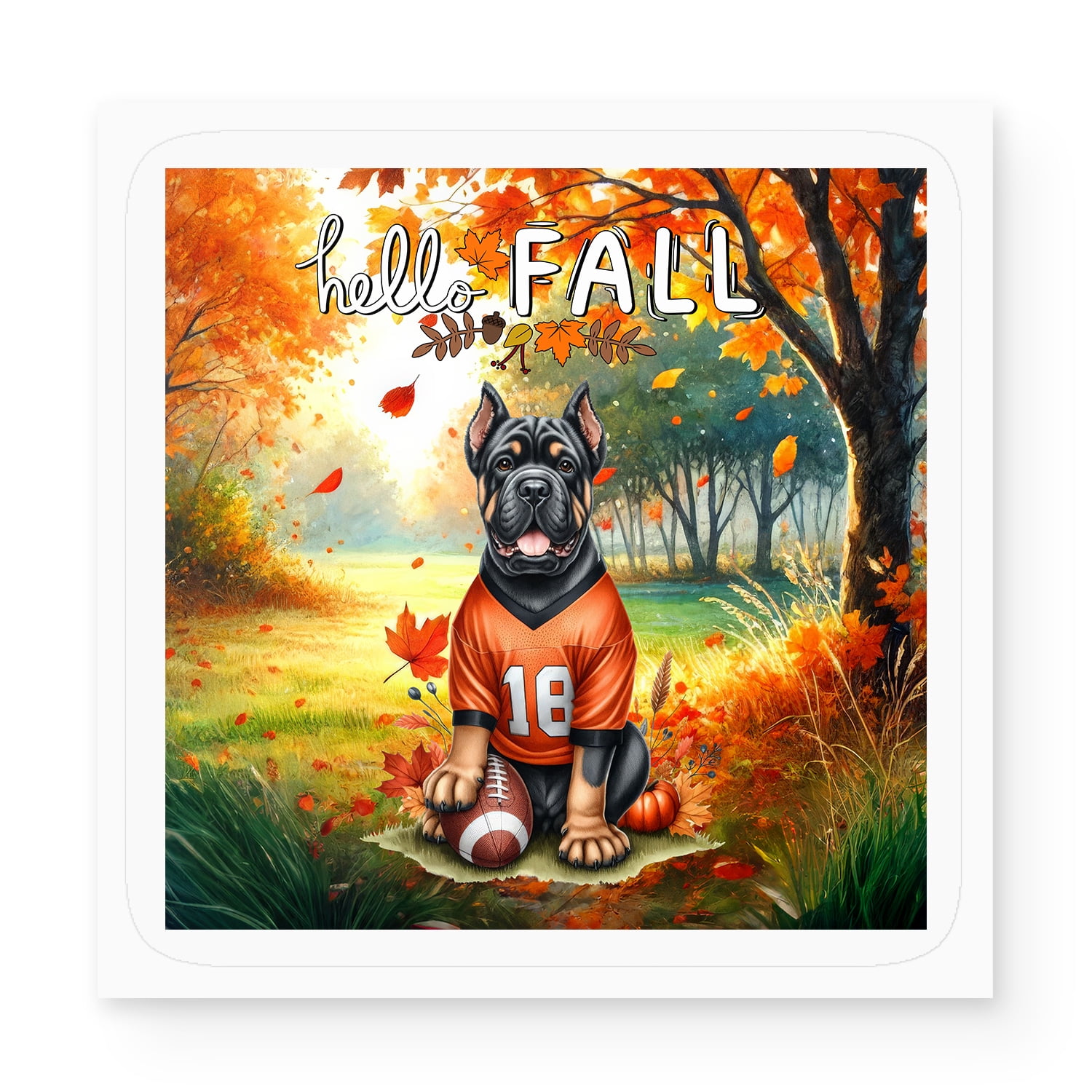Hello Fall Cane Corso Football Welcome Autumn with Leaves Pumpkins ...