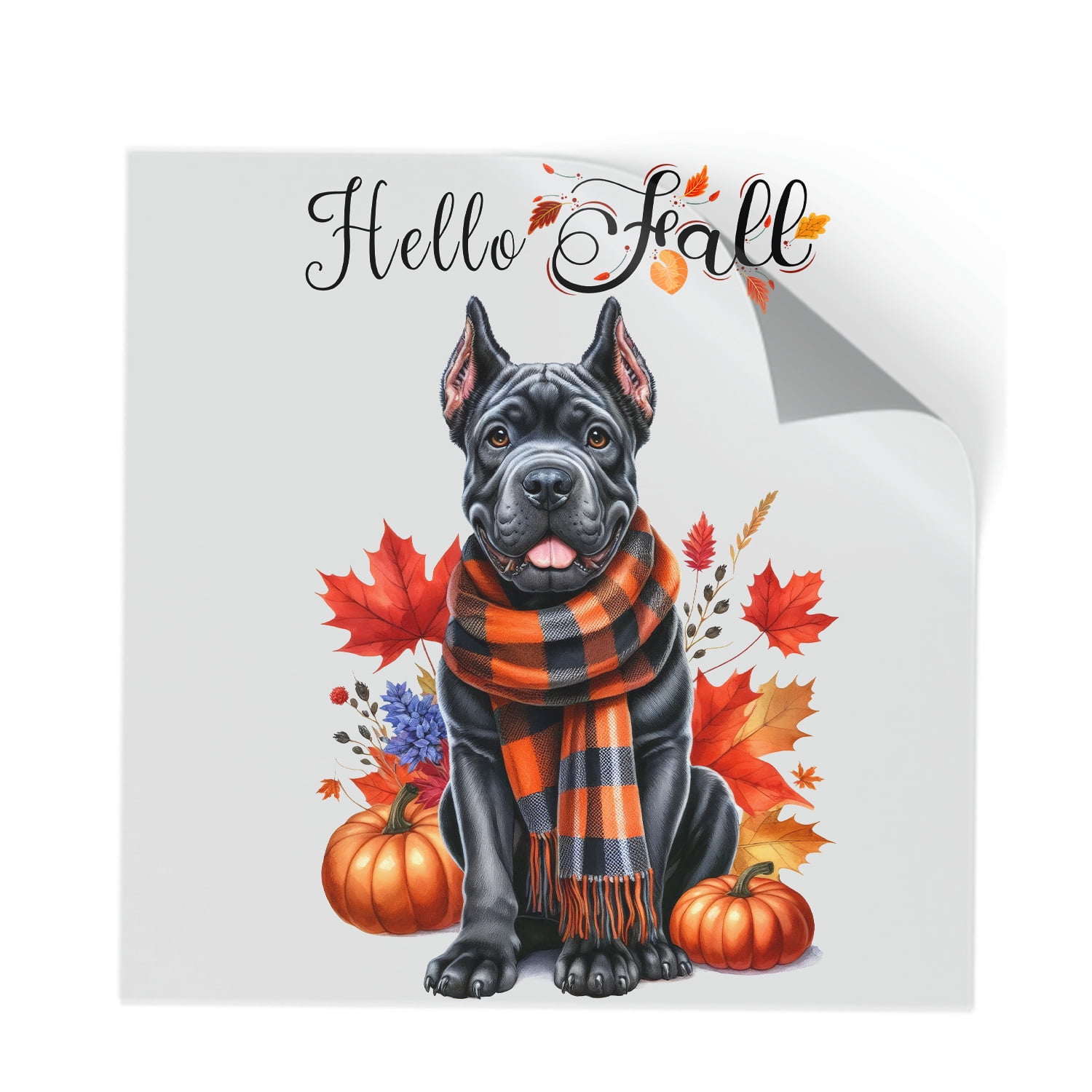 Hello Fall Cane Corso Scarf Welcome Autumn with Leaves Pumpkins Cutout ...