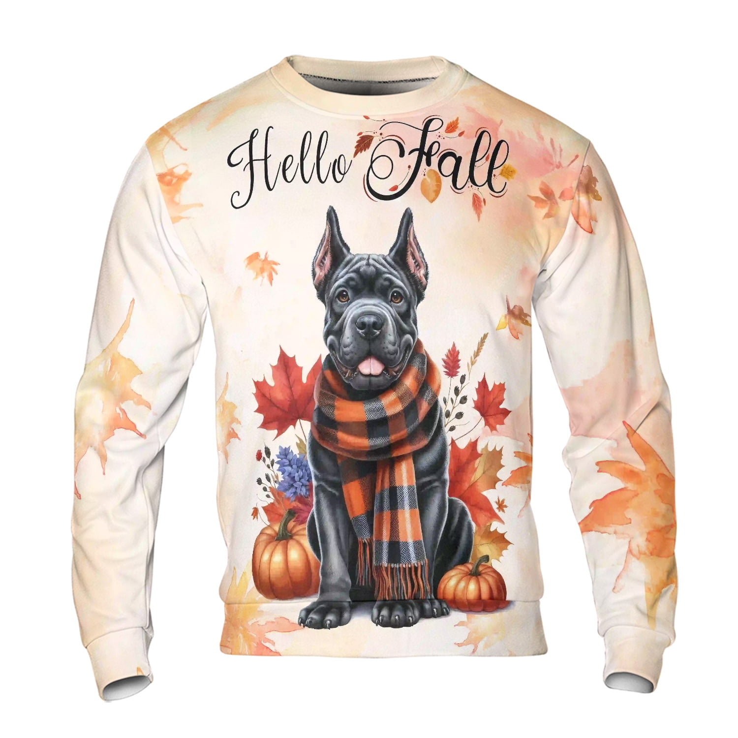 Hello Fall Cane Corso Scarf Welcome Autumn with Leaves Pumpkins All ...