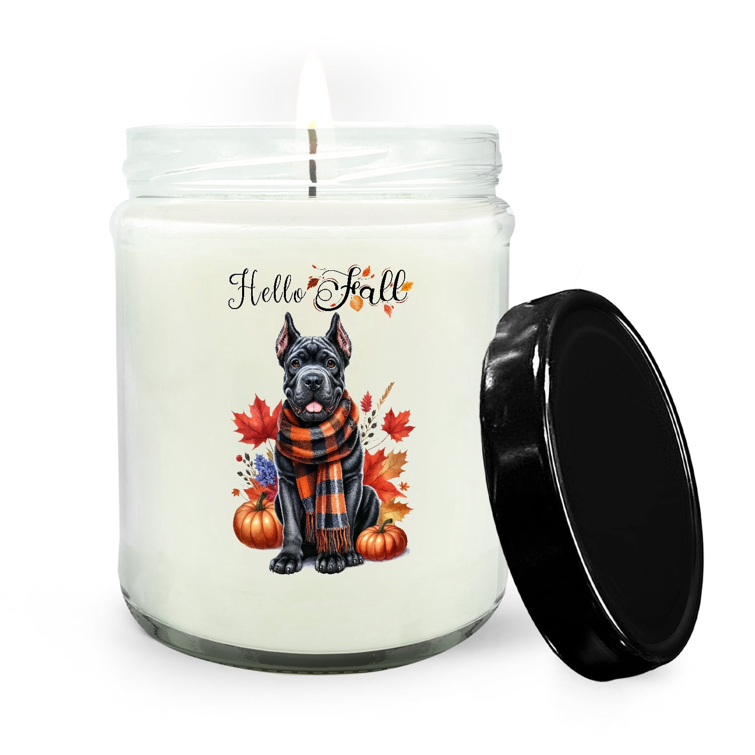 Hello Fall Cane Corso Scarf Welcome Autumn with Leaves Pumpkins Soy Wax ...