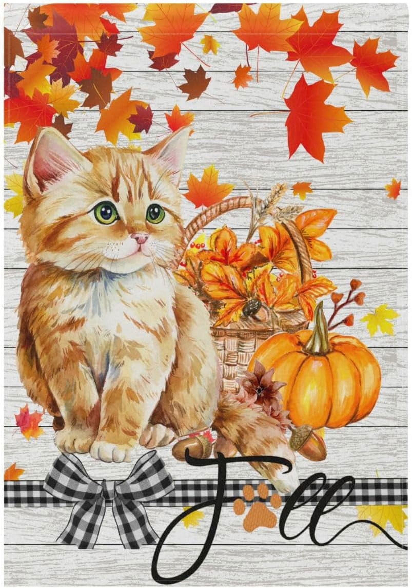 Hello Fall Cats Kitty Flags Double Sided 28x40 IN Maple Leaves Pumpkin ...