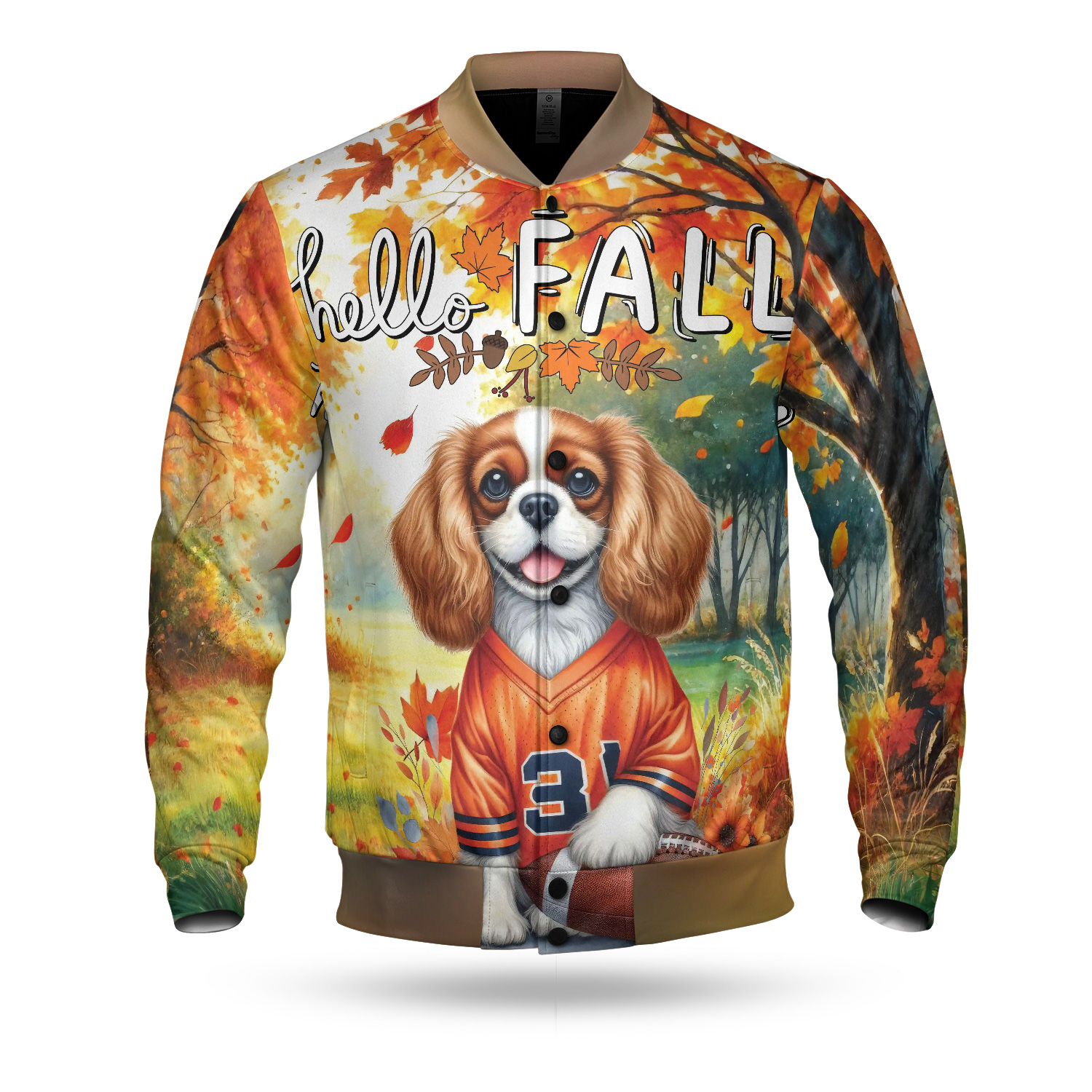 Hello Fall Cavalier King Charles Spaniel Football Welcome Autumn with ...