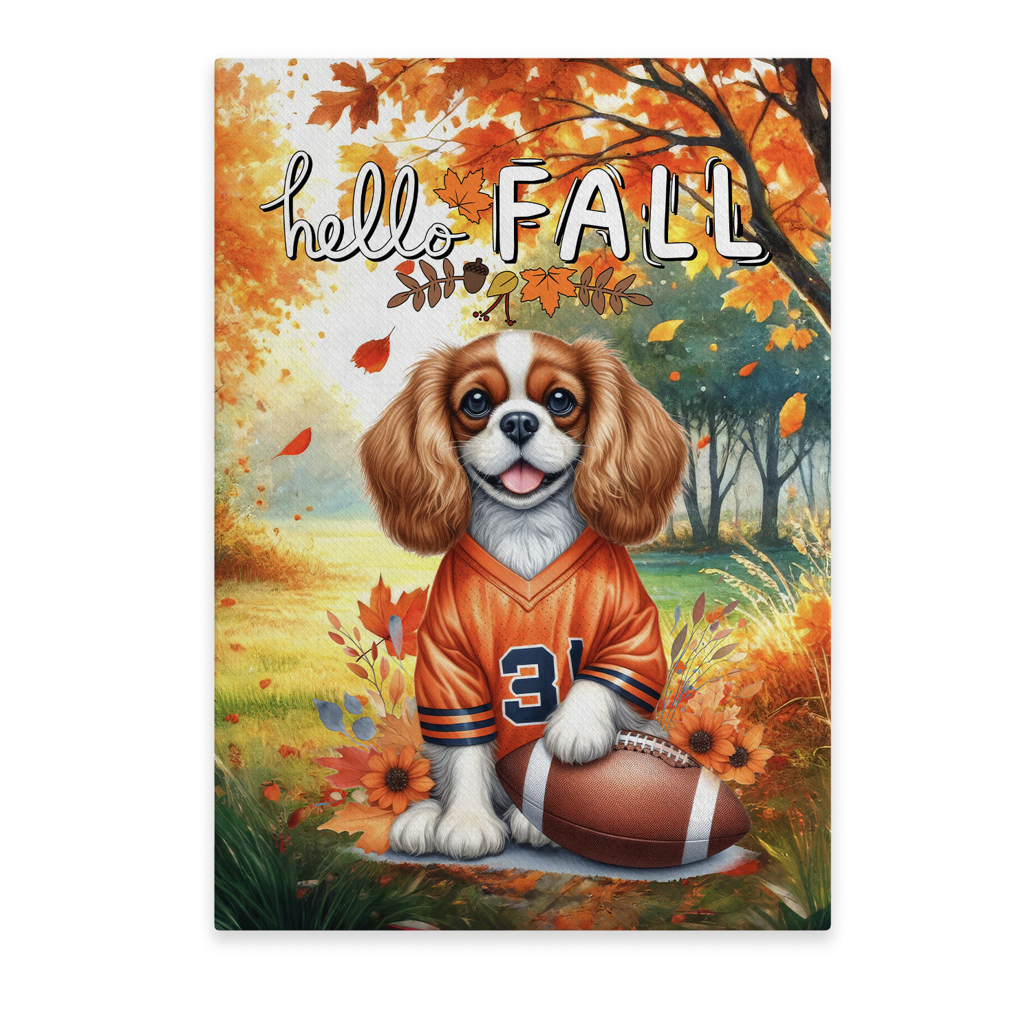 Hello Fall Cavalier King Charles Spaniel Football Welcome Autumn with ...