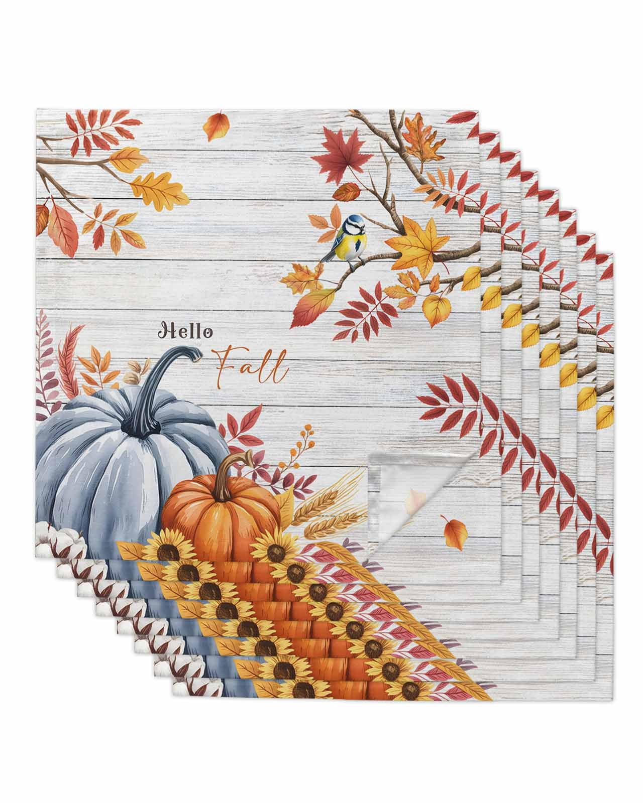 Hello Fall Cloth Napkins Set of 8 Reusable Dinner Napkins, Thanksgiving ...