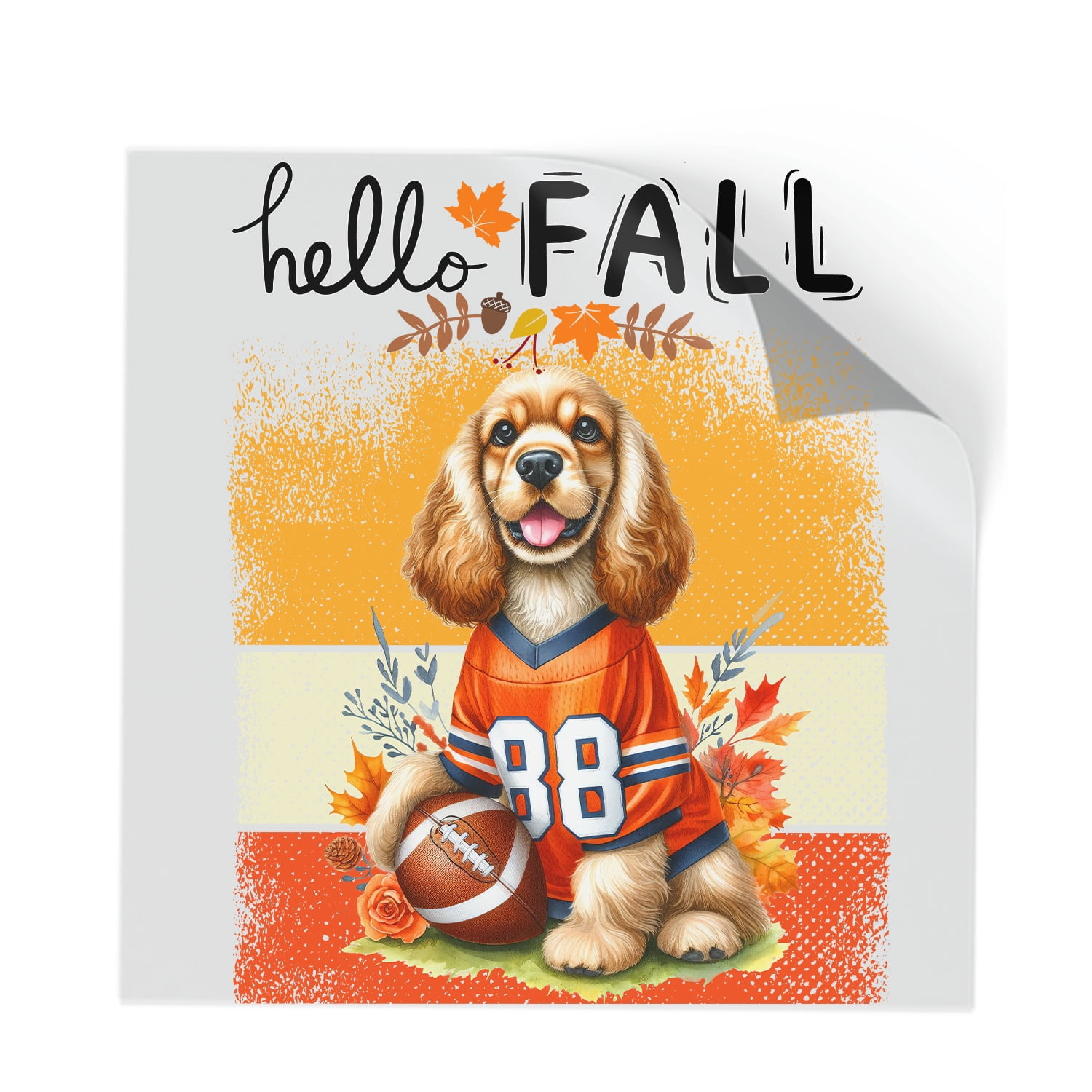 Hello Fall Cocker Spaniel Football Welcome Autumn with Leaves Pumpkins ...