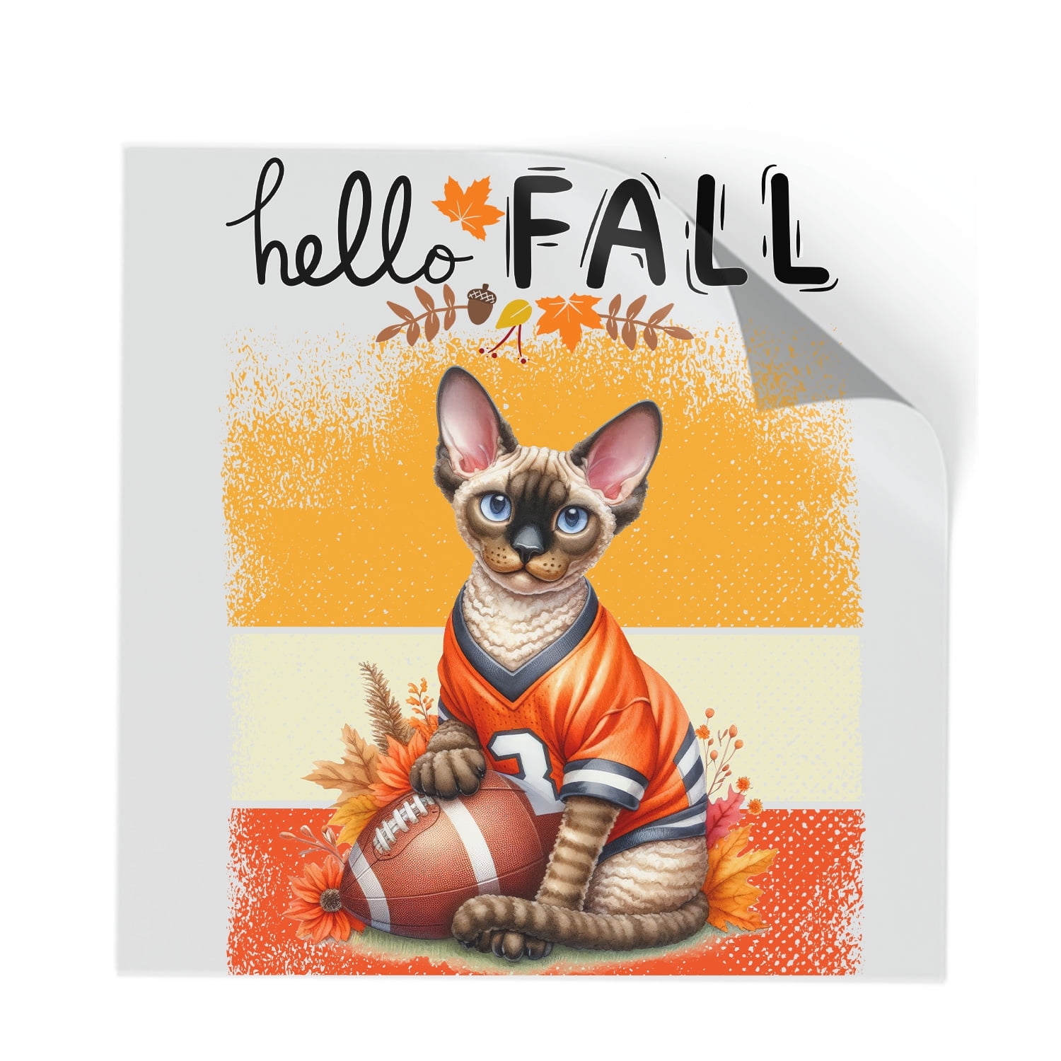 Hello Fall Devon Rex Football Welcome Autumn with Leaves Pumpkins ...