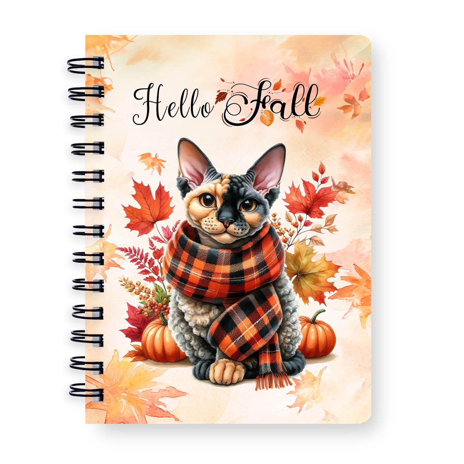 Hello Fall Devon Rex Scarf Welcome Autumn with Leaves Pumpkins Spiral ...