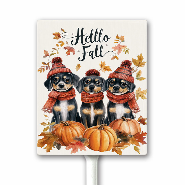 Hello Fall Dogs Yard Sign With Stake 4.6X6 Inches Metal Sign for Garden ...