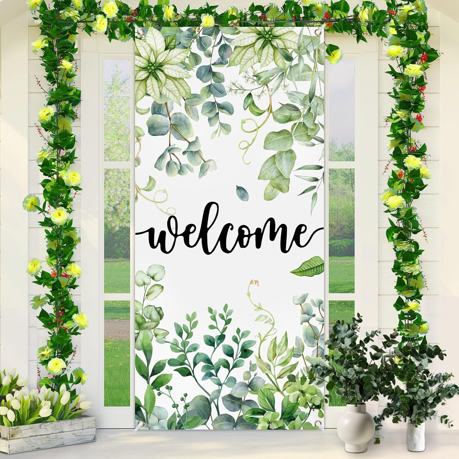 Hello Fall Door Cover Decorations Hello Autumn Door Banner Background ...