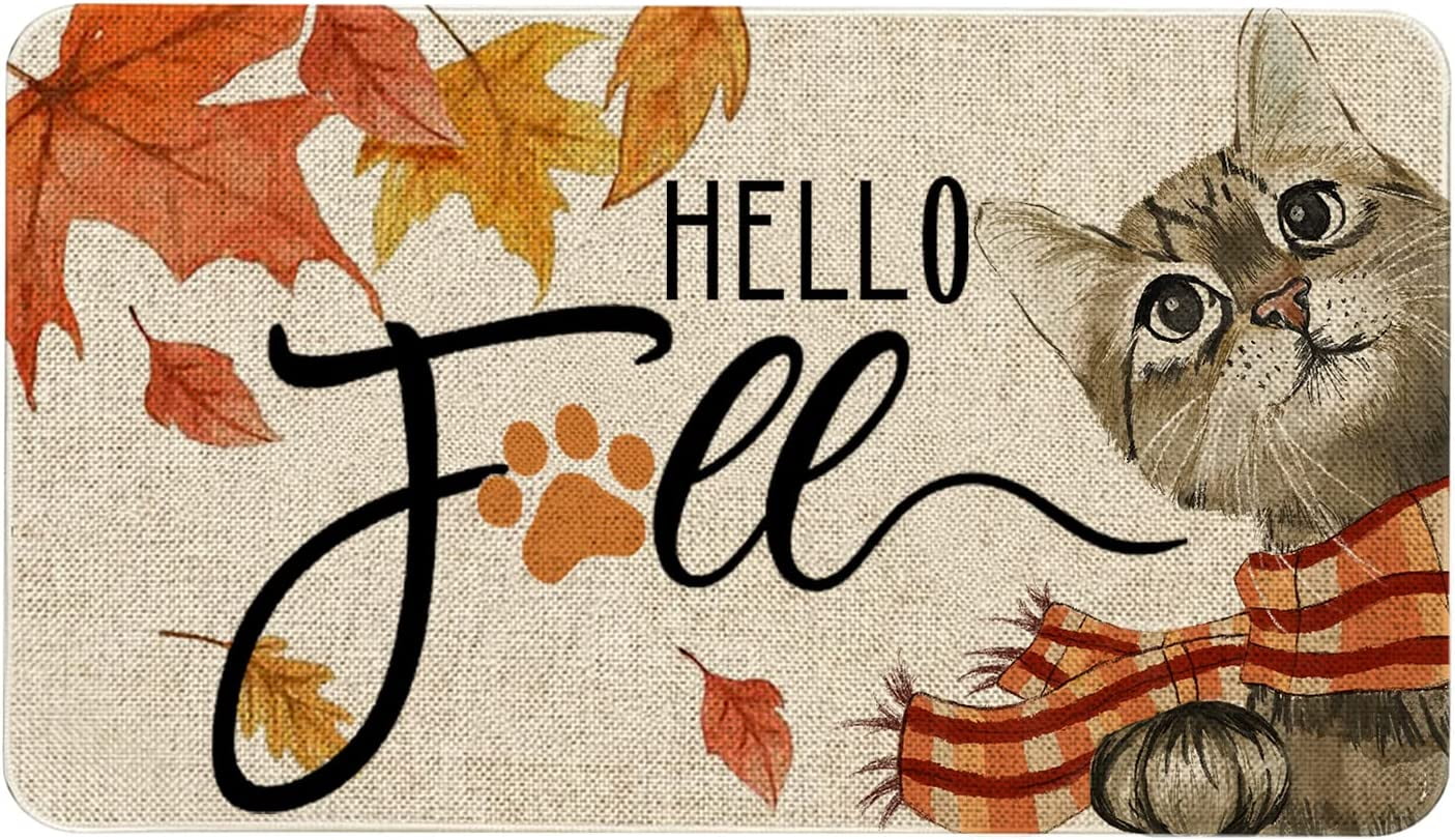 Hello Fall Door Mat 30 X 17 Inch Fall Cat Doormat Indoor Outdoor ...