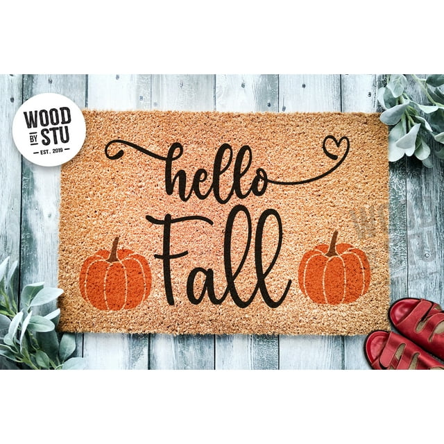 Hello Fall Door Mat | Pumpkin Fall Doormat | Welcome Mat | Fall Leaves ...