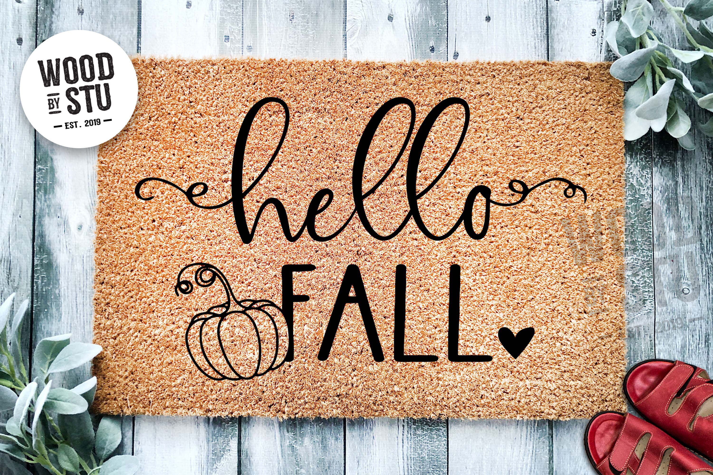 Hello Fall Door Mat | Pumpkin Fall Doormat | Welcome Mat | Fall Leaves ...