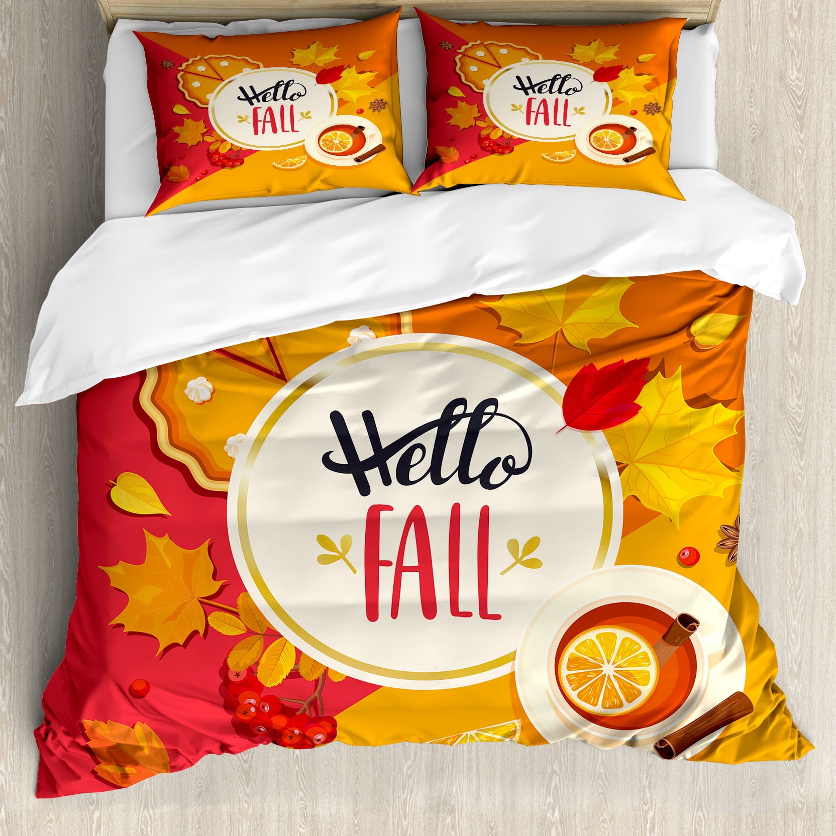 Hello Fall Duvet Cover Set, Greeting Autumn Season Related Popular ...