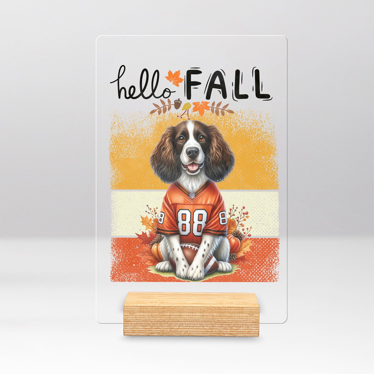 Hello Fall English Springer Spaniel Football Welcome Autumn with Leaves ...