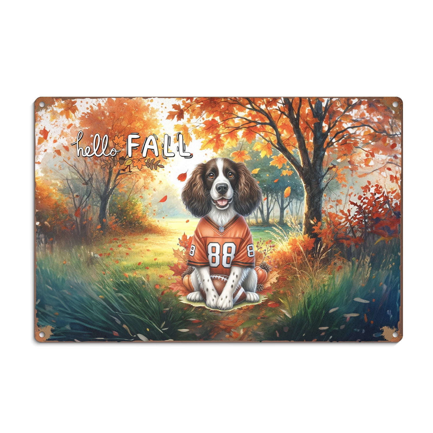 Hello Fall English Springer Spaniel Football Welcome Autumn with Leaves ...