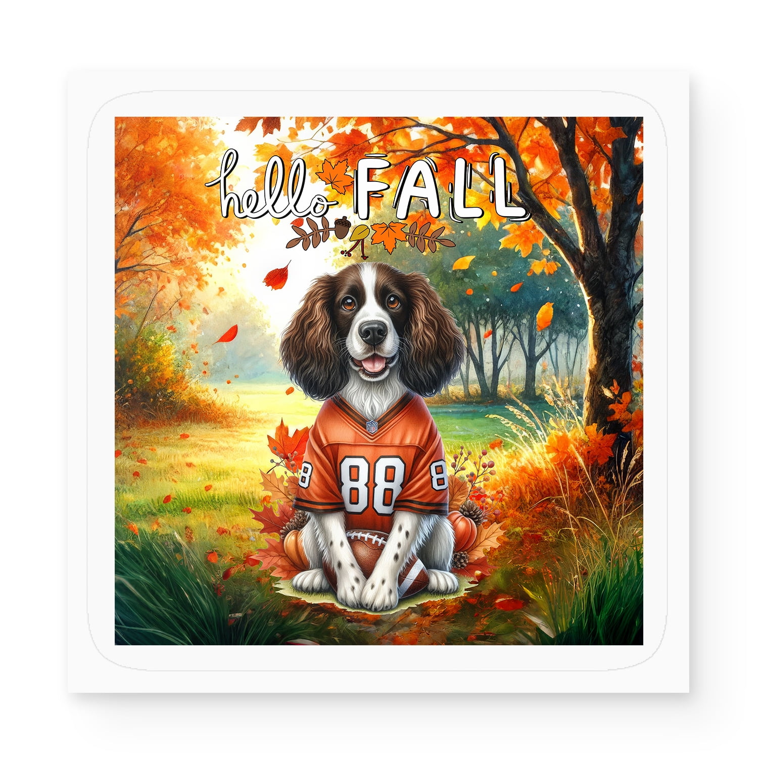 Hello Fall English Springer Spaniel Football Welcome Autumn with Leaves ...