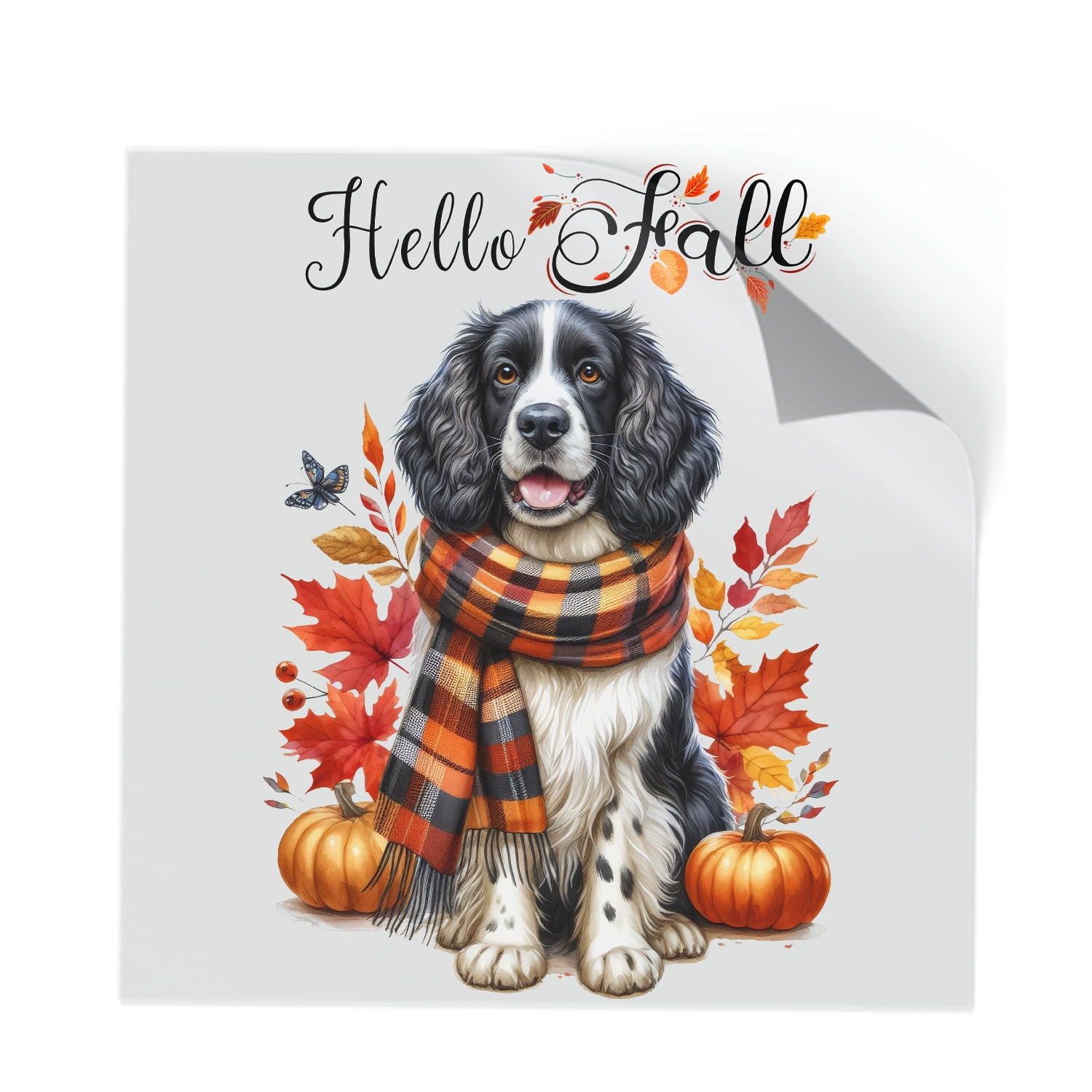 Hello Fall English Springer Spaniel Scarf Welcome Autumn with Leaves ...
