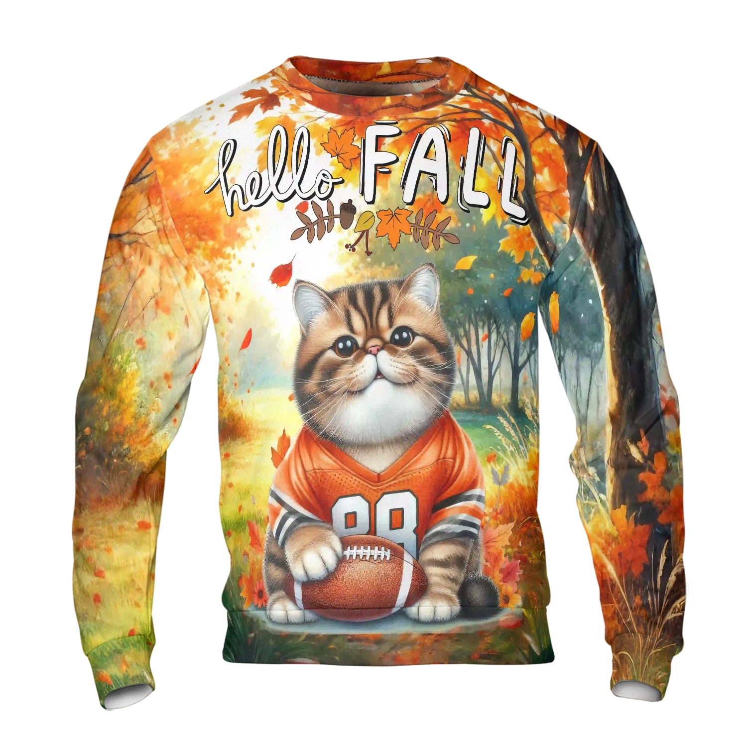 Hello Fall Exotic Shorthair Football Welcome Autumn with Leaves ...