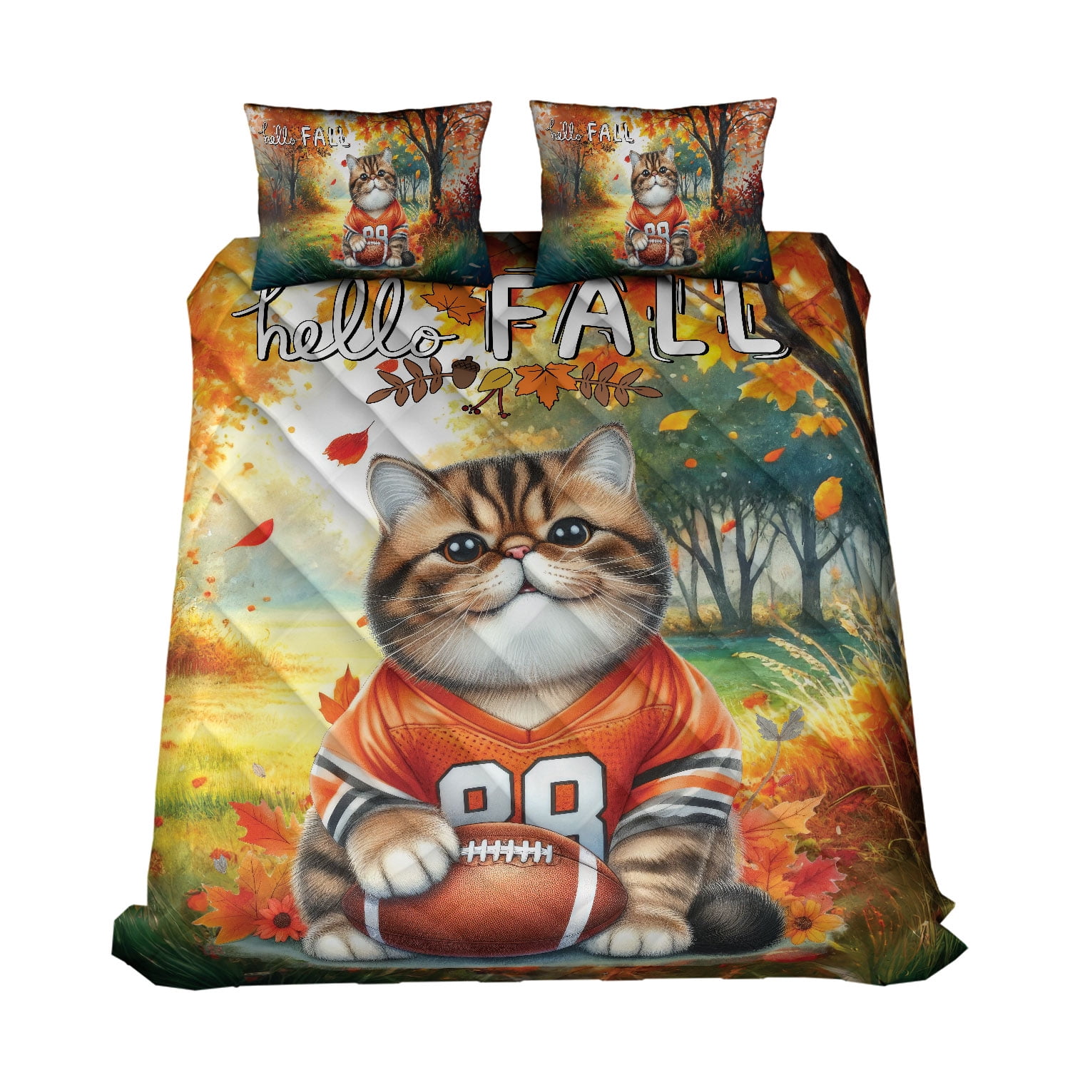 Hello Fall Exotic Shorthair Football Welcome Autumn with Leaves ...