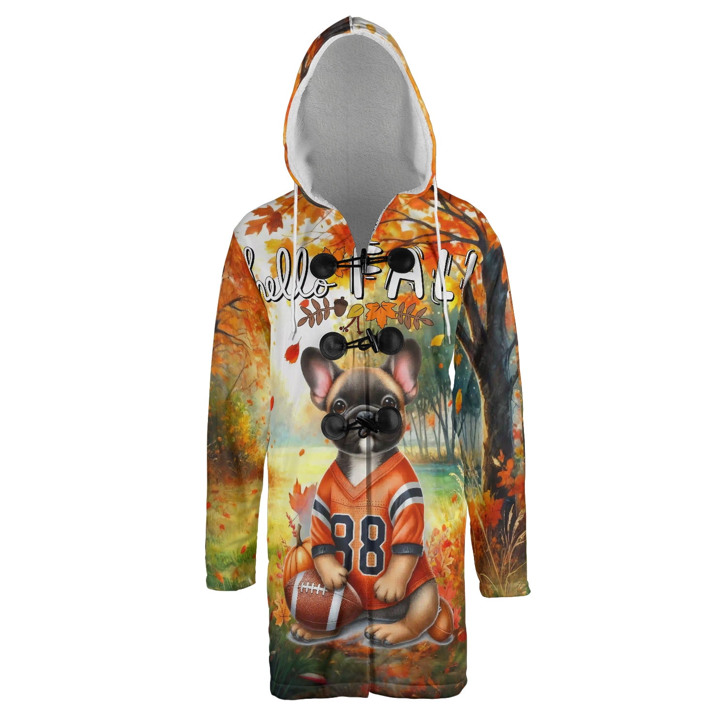 Hello Fall French Bulldog Football Welcome Autumn with Leaves Pumpkins ...