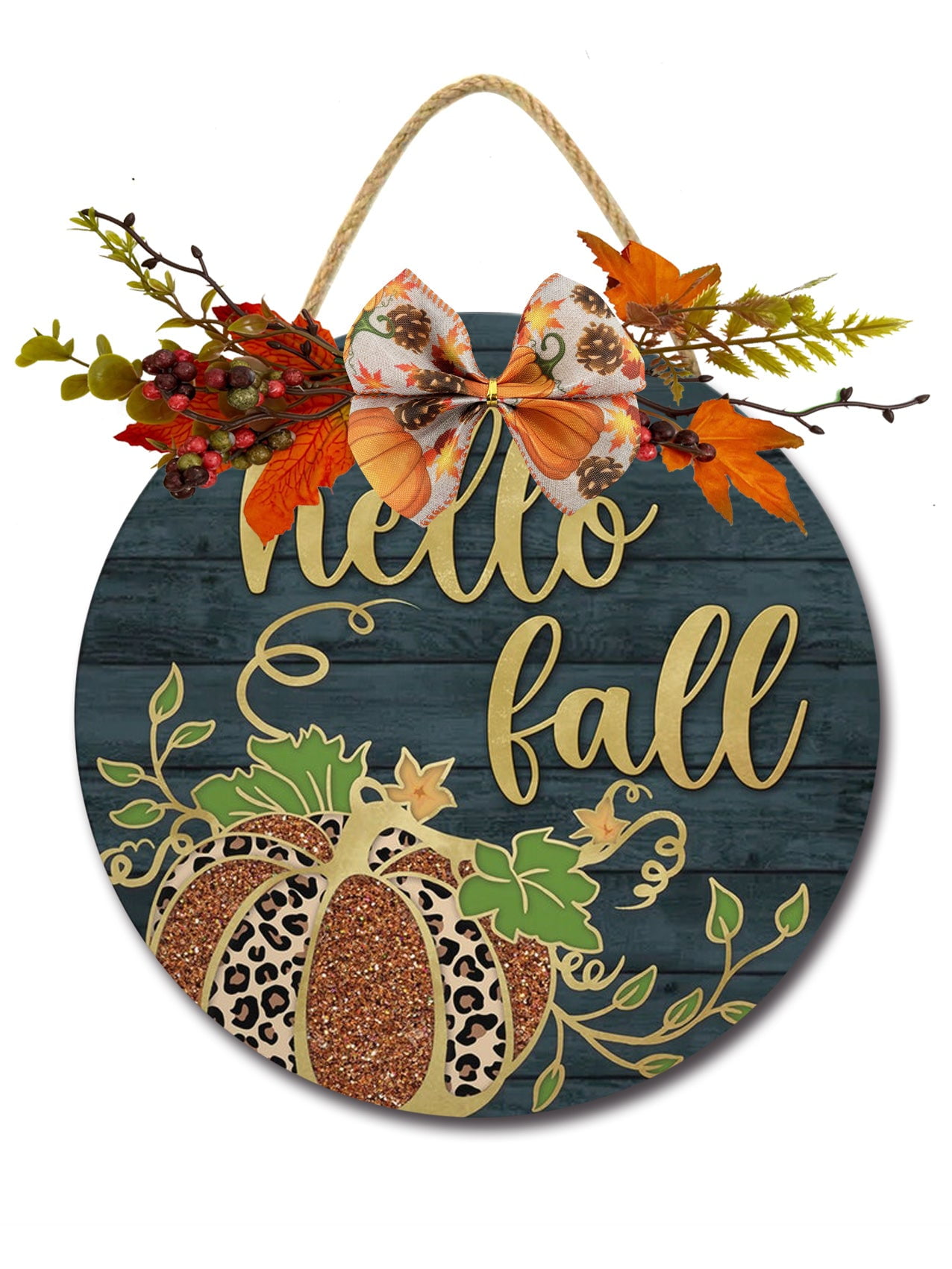 Hello Fall Front Door Sign Funny Wreaths Hanging Wooden Plaque ...