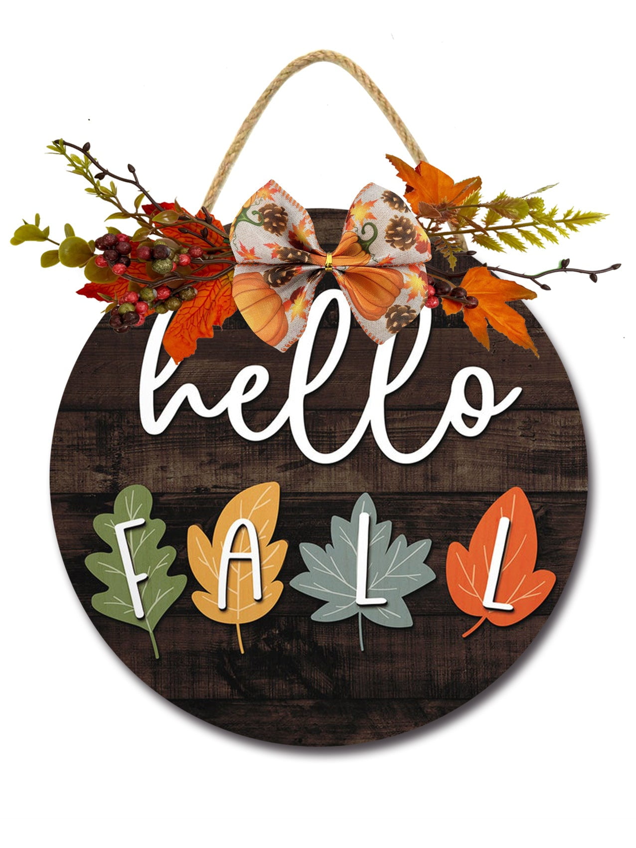 Hello Fall Front Door Sign Funny Wreaths Hanging Wooden Plaque ...
