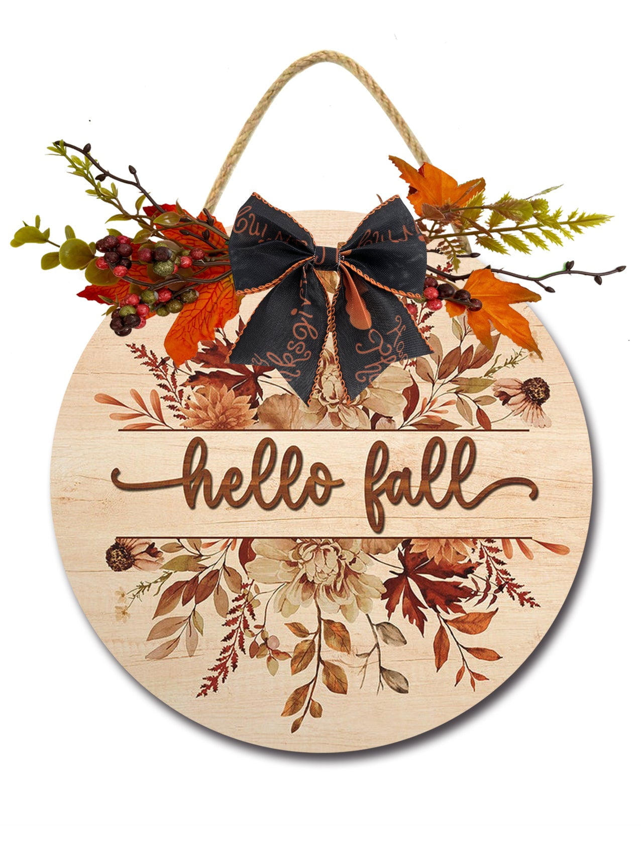 Hello Fall Front Door Sign Funny Wreaths Hanging Wooden Plaque ...