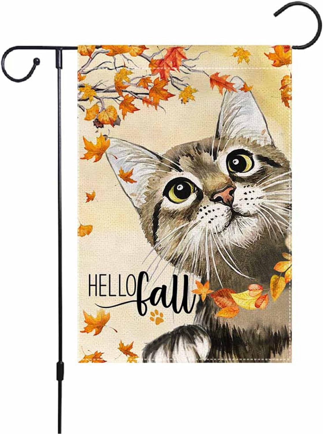 Hello Fall Garden Flags Double Sided Cat Fall Maple Leaf Yard Flag ...