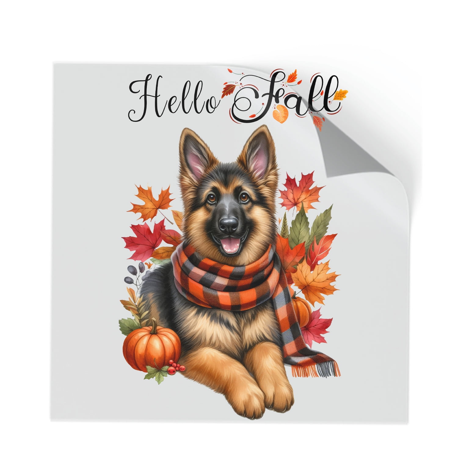 Hello Fall German Shepherd Scarf Welcome Autumn with Leaves Pumpkins ...