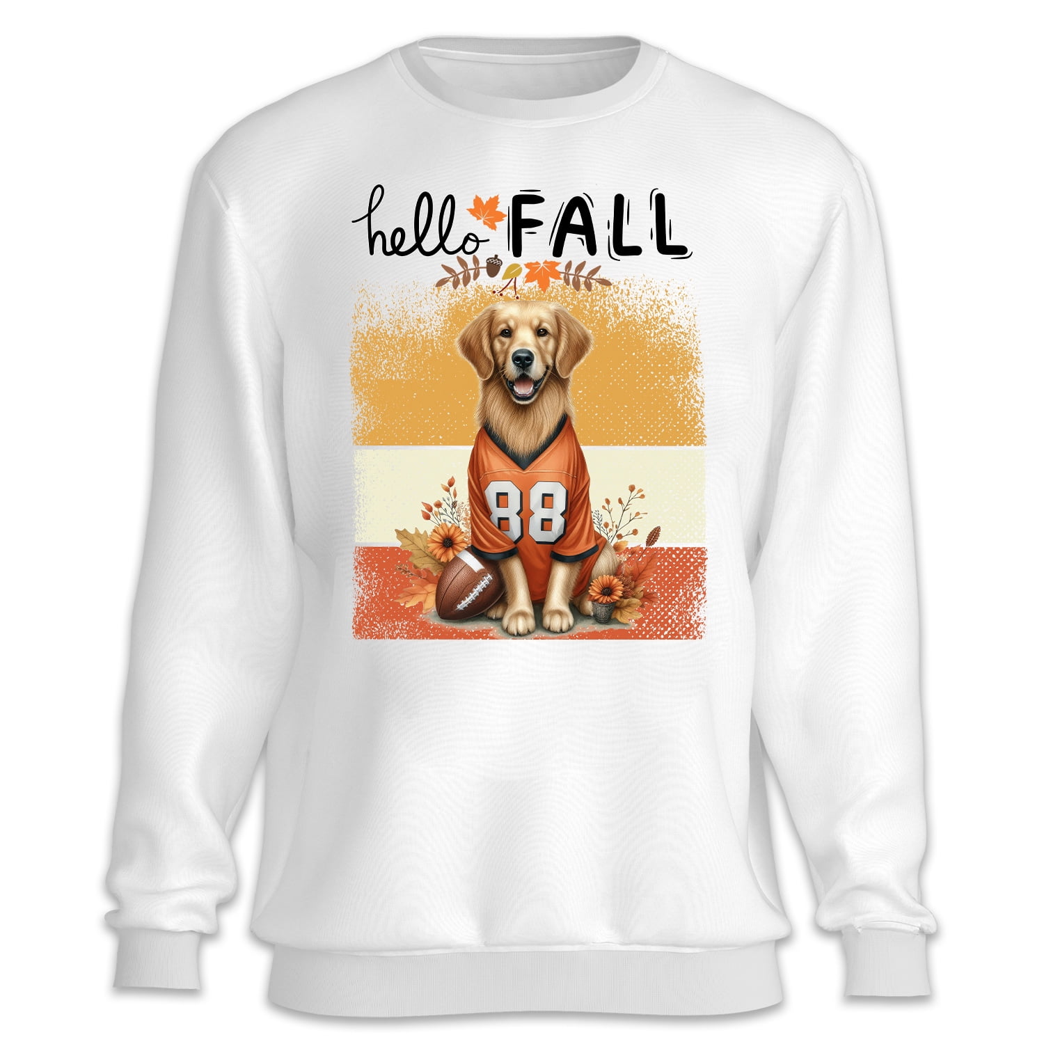 Hello Fall Golden Retriever Football Welcome Autumn with Leaves ...