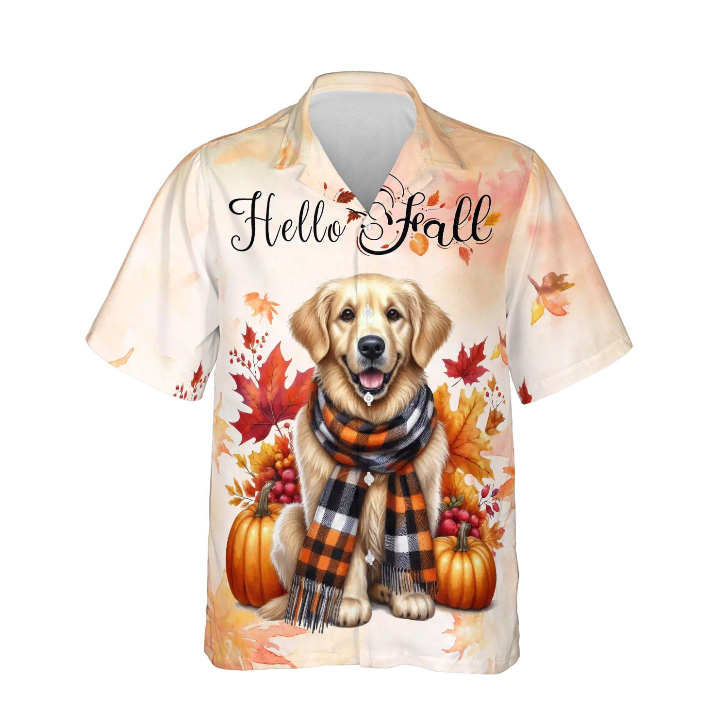 Hello Fall Golden Retriever Scarf Welcome Autumn with Leaves Pumpkins ...