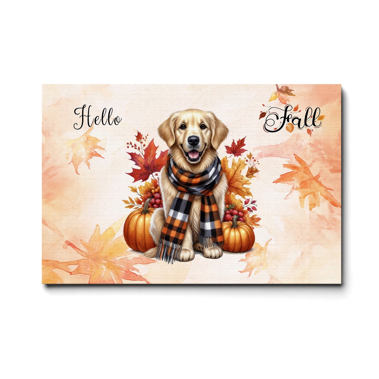 Hello Fall Golden Retriever Scarf Welcome Autumn with Leaves Pumpkins ...