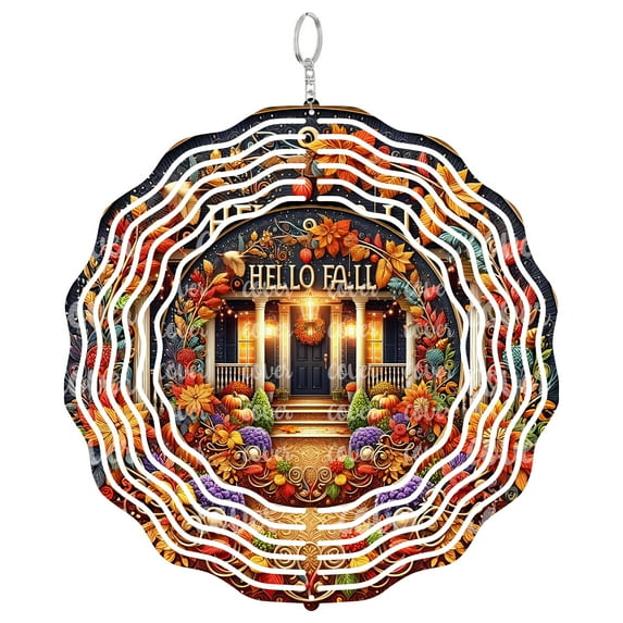 Hello Fall Harvest 3D Wind Spinner Kinetic Yard Art Hanging Autumn ...