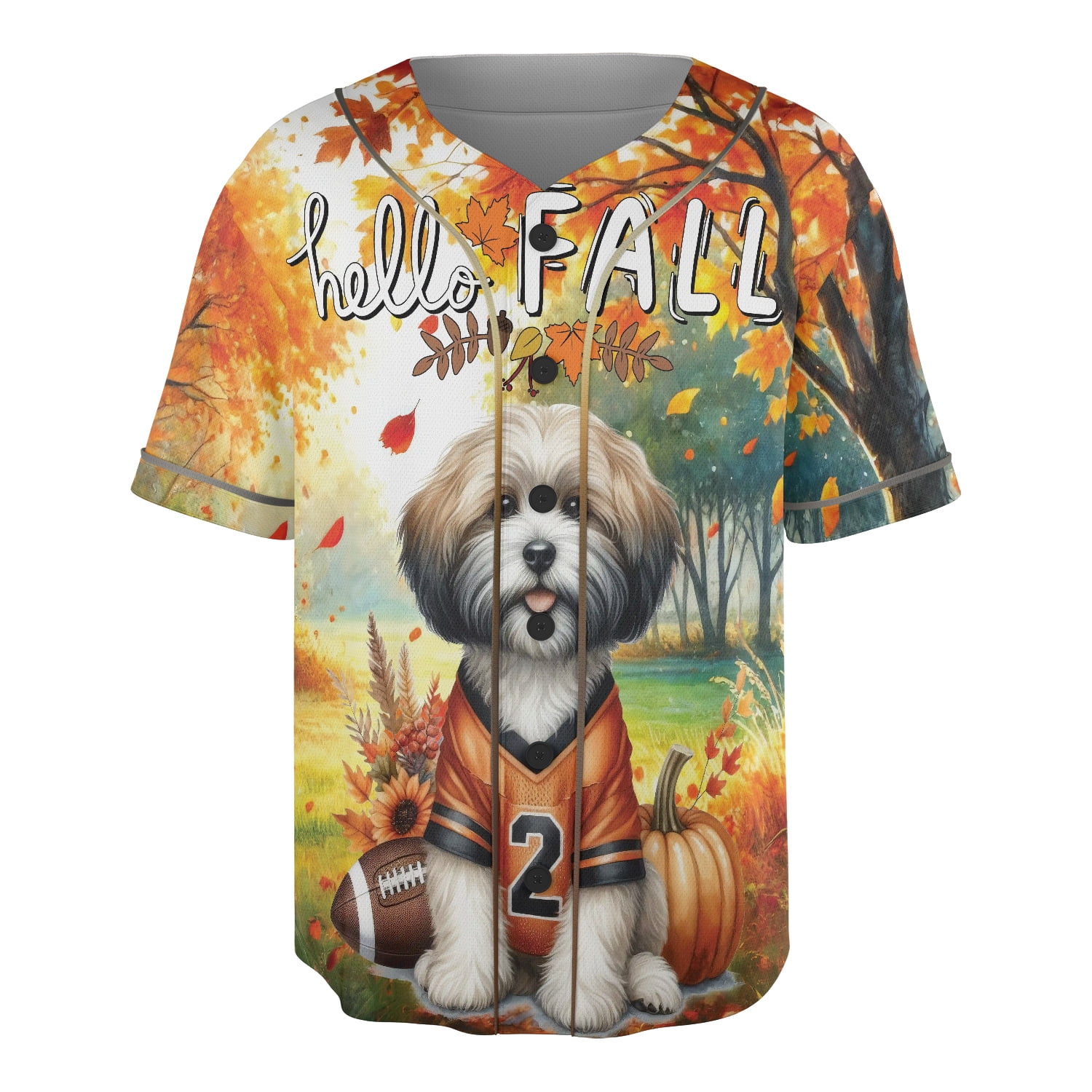 Hello Fall Havanese Football Welcome Autumn with Leaves Pumpkins All ...