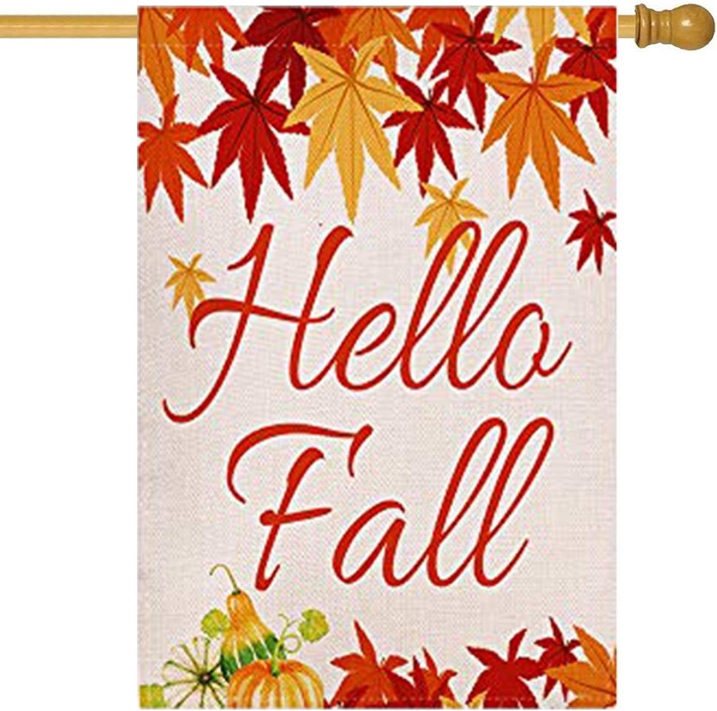 Hello Fall House Flag 28 x 40 Inch Vertical Autumn Maple Leaf Flag ...