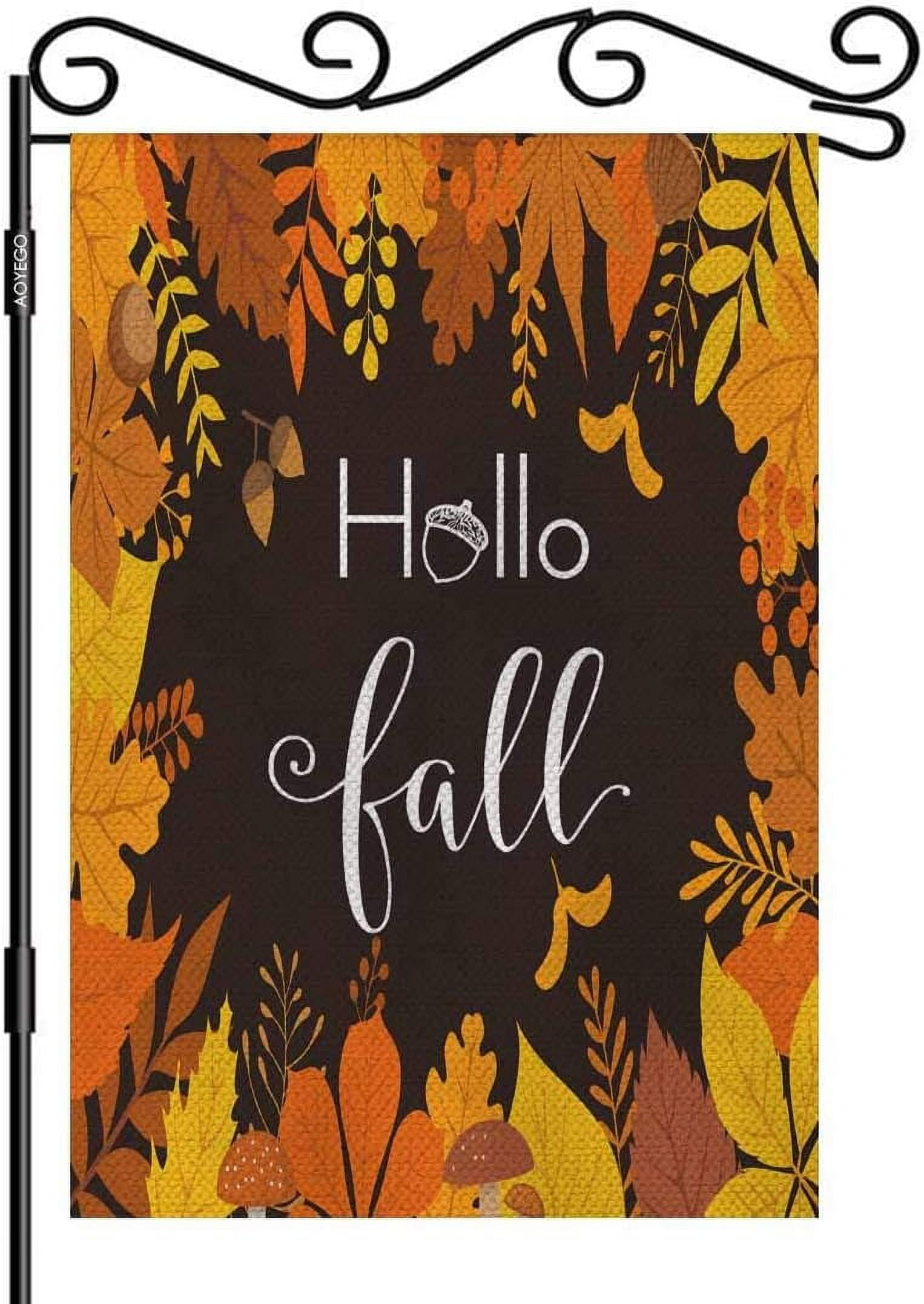 Hello Fall Leaves Garden Yard Flag Double Sided Polyester Autumn Yellow ...