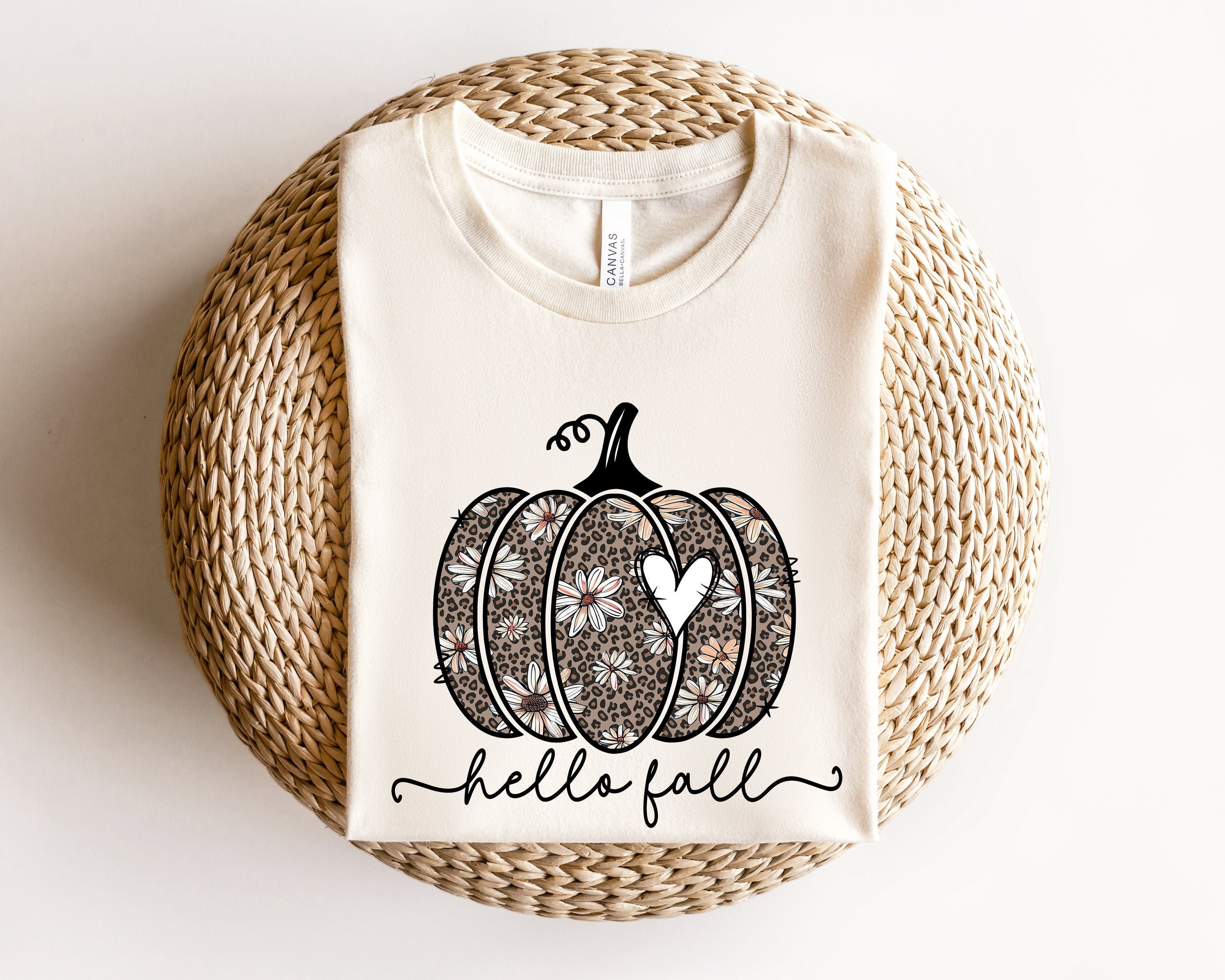 Hello Fall Leopard Print Pumpkin Shirt, Fall Vibes Shirt, Happy Fall Y ...