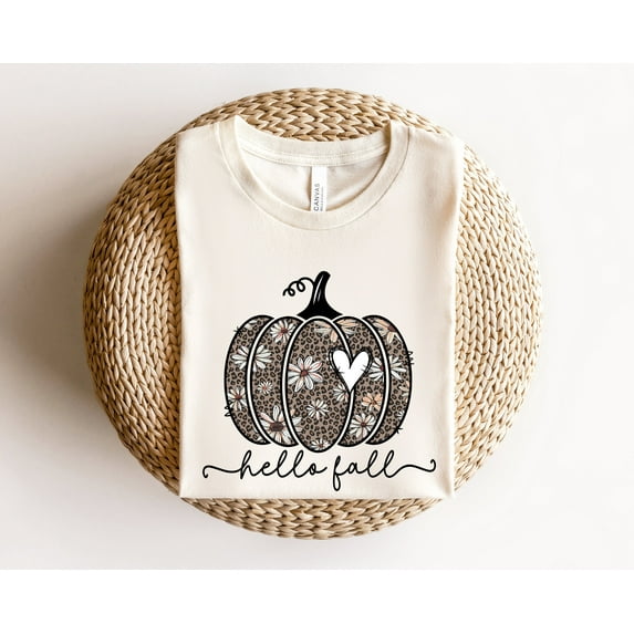 Hello Fall Leopard Print Pumpkin Shirt, Fall Vibes Shirt, Happy Fall Y ...