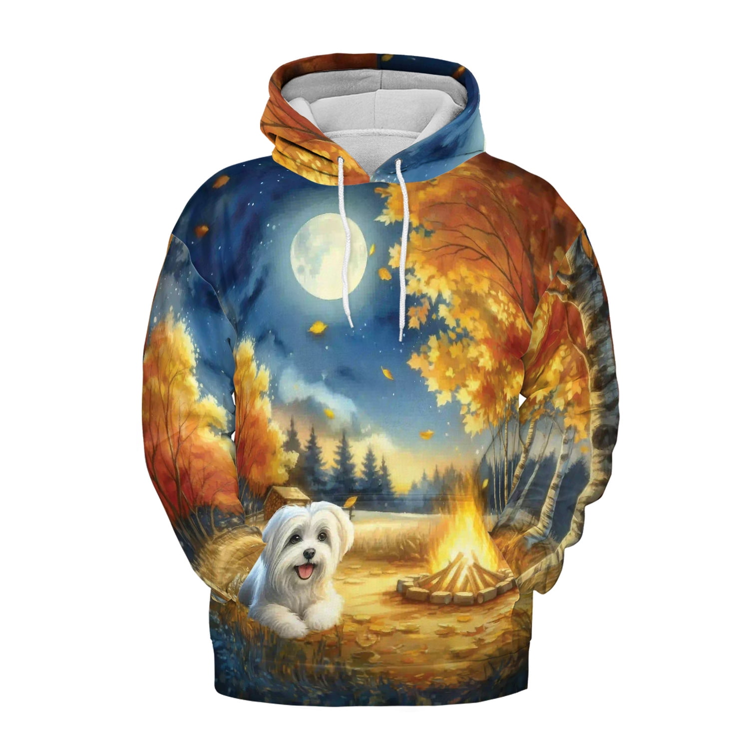 Hello Fall Maltese Enjoys Warm Campfire Autumn Night Bright Moon All ...