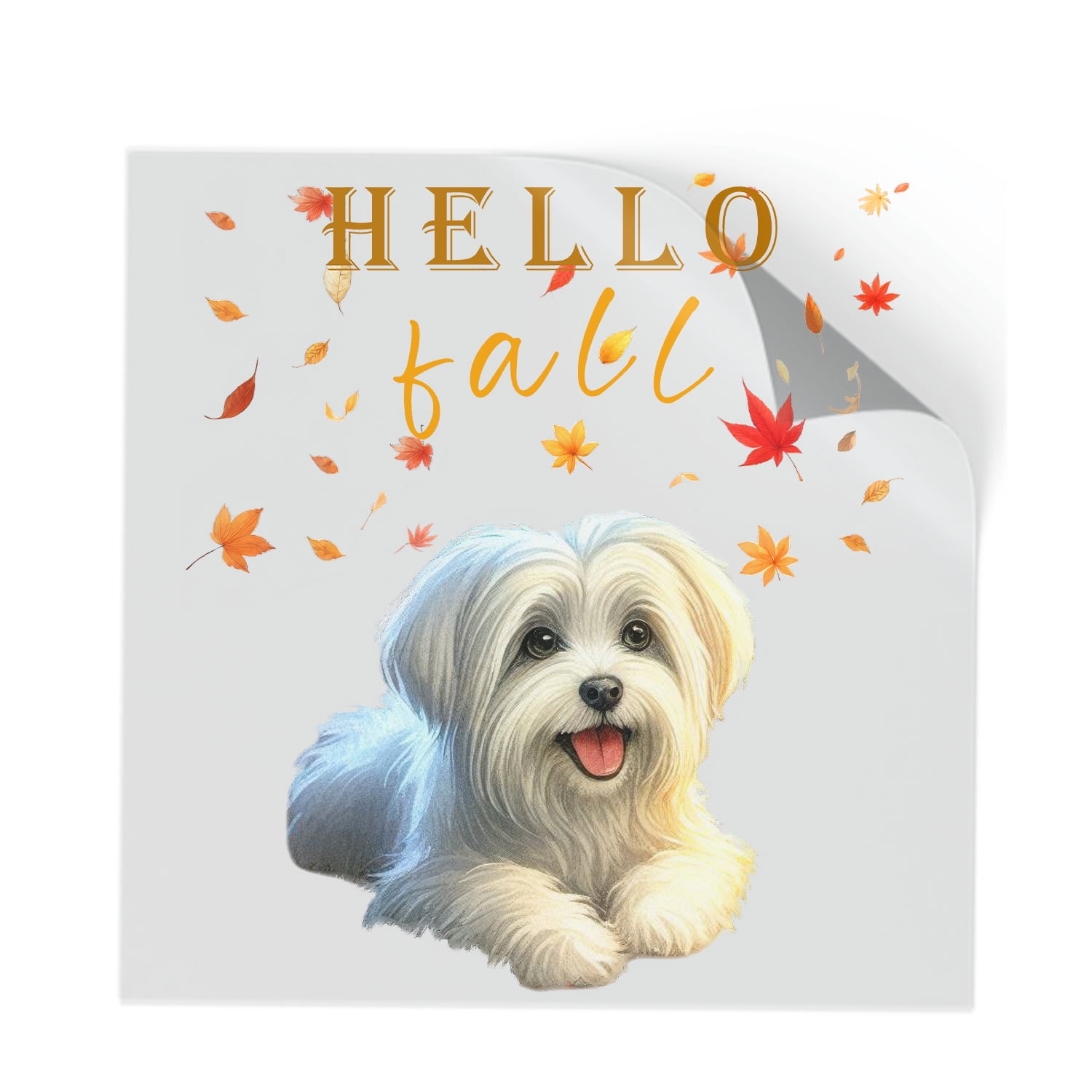 Hello Fall Maltese Enjoys Warm Campfire Autumn Night Bright Moon Cutout ...