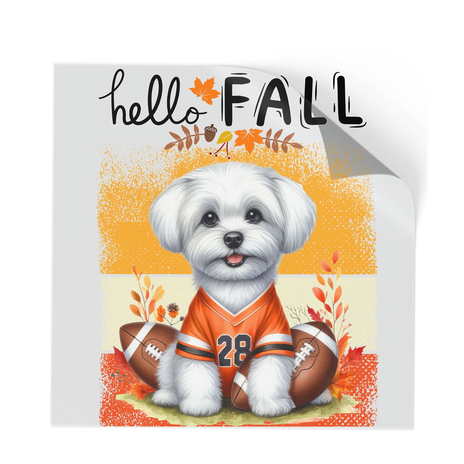 Hello Fall Maltese Football Welcome Autumn with Leaves Pumpkins Cutout ...