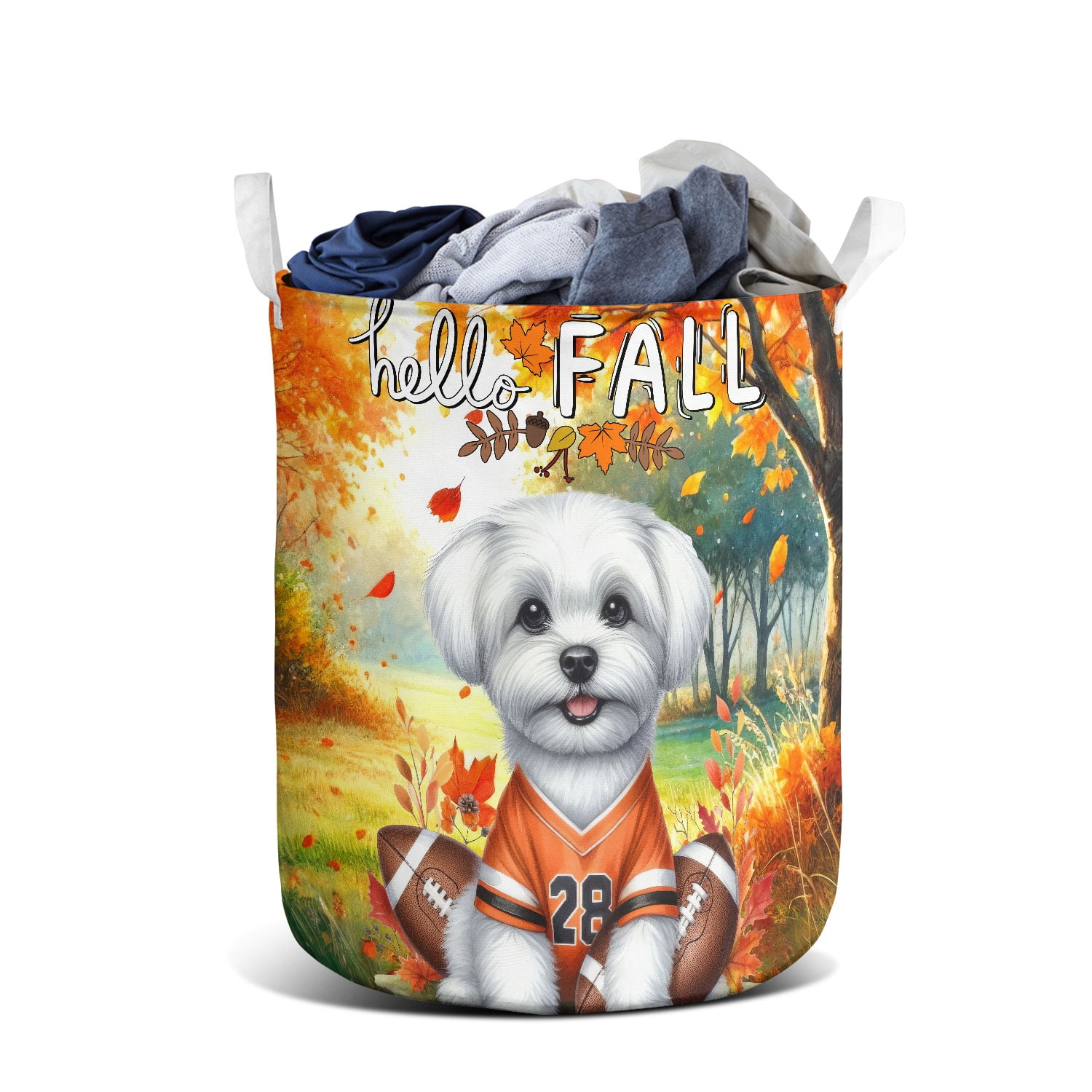 Hello Fall Maltese Football Welcome Autumn with Leaves Pumpkins ...