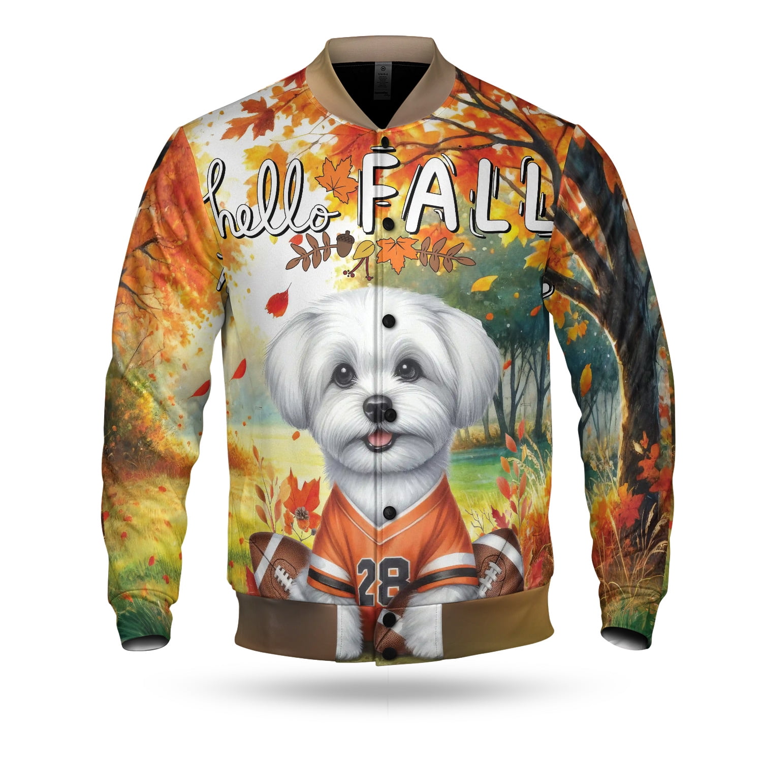Hello Fall Maltese Football Welcome Autumn with Leaves Pumpkins All ...