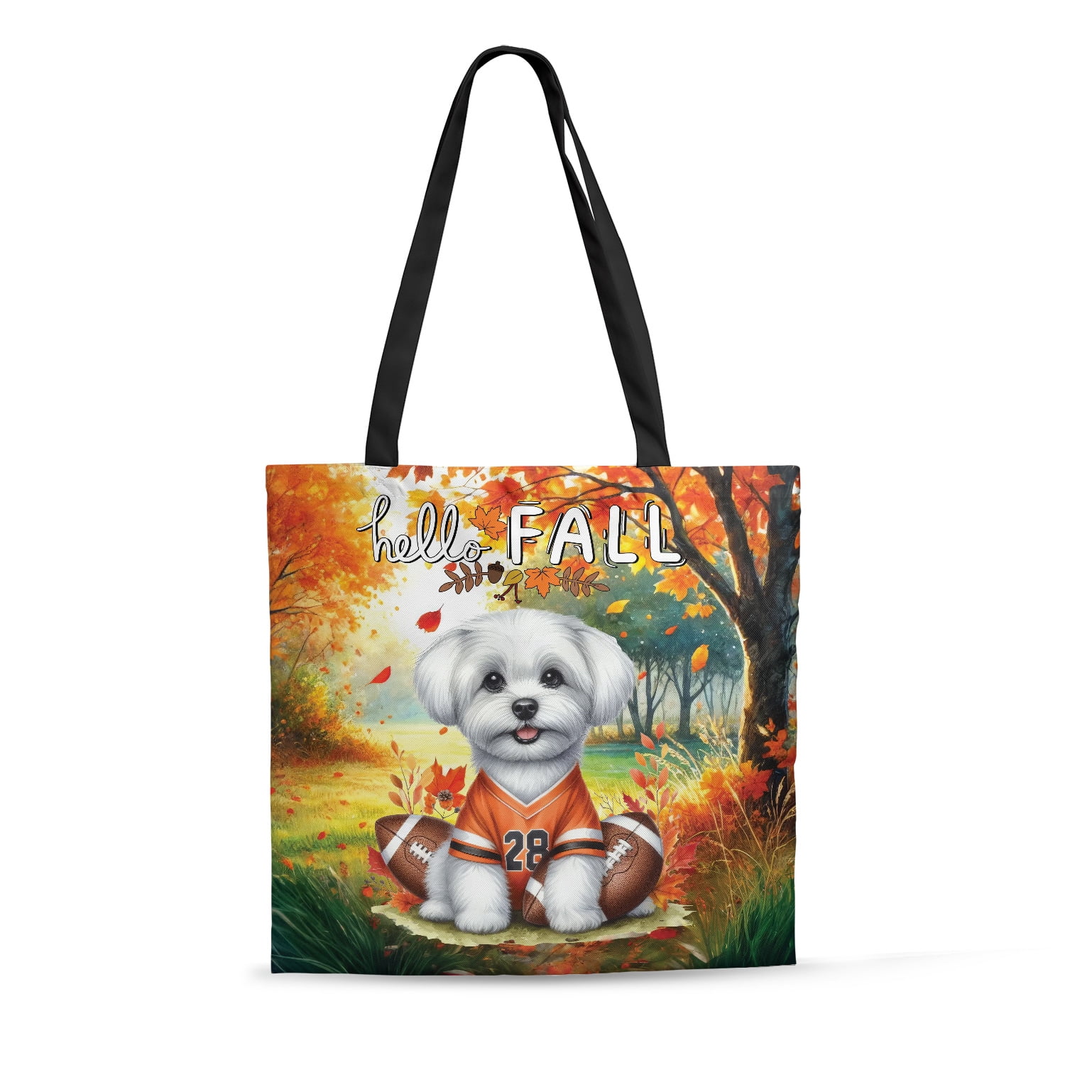 Hello Fall Maltese Football Welcome Autumn with Leaves Pumpkins All ...