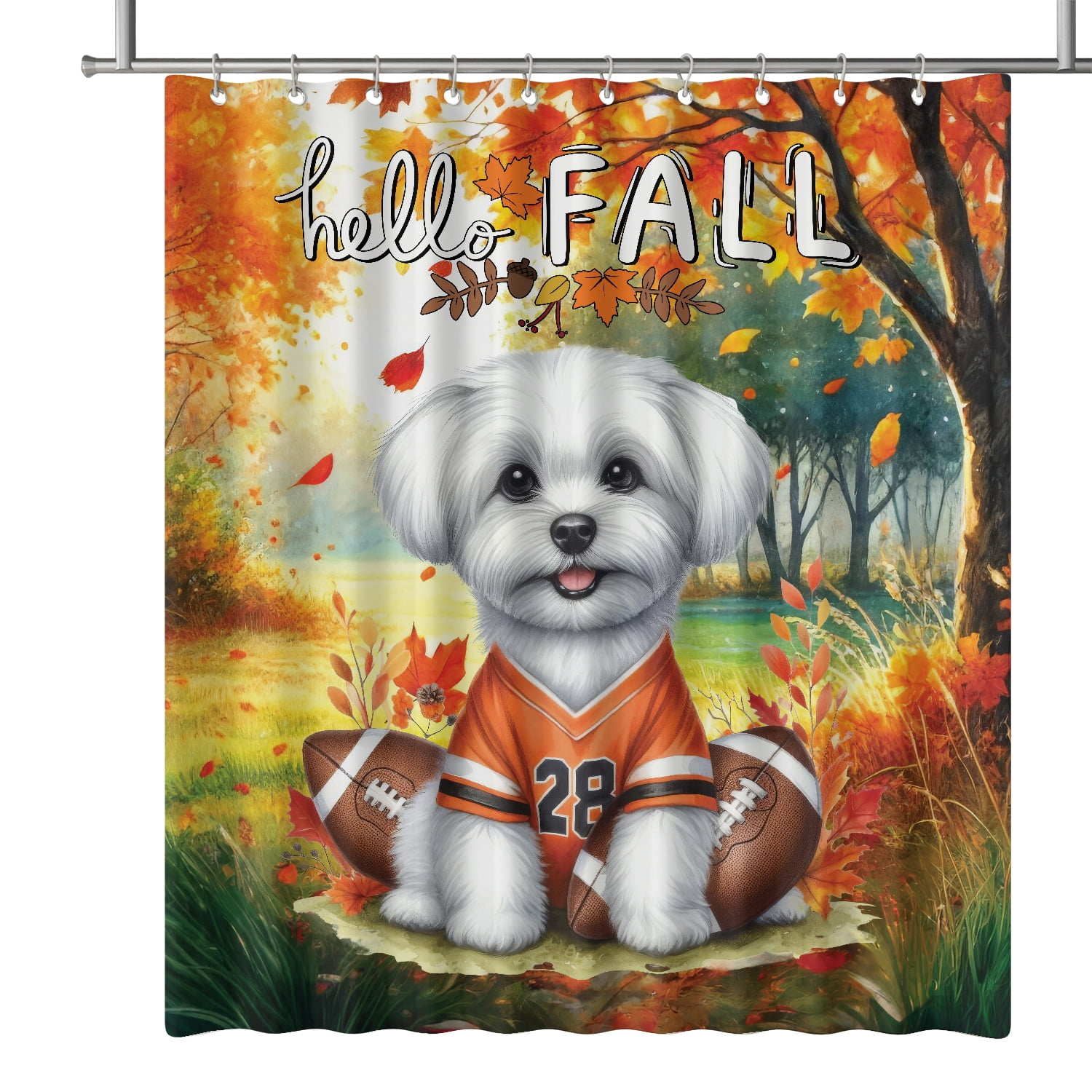 Hello Fall Maltese Football Welcome Autumn with Leaves Pumpkins Shower ...